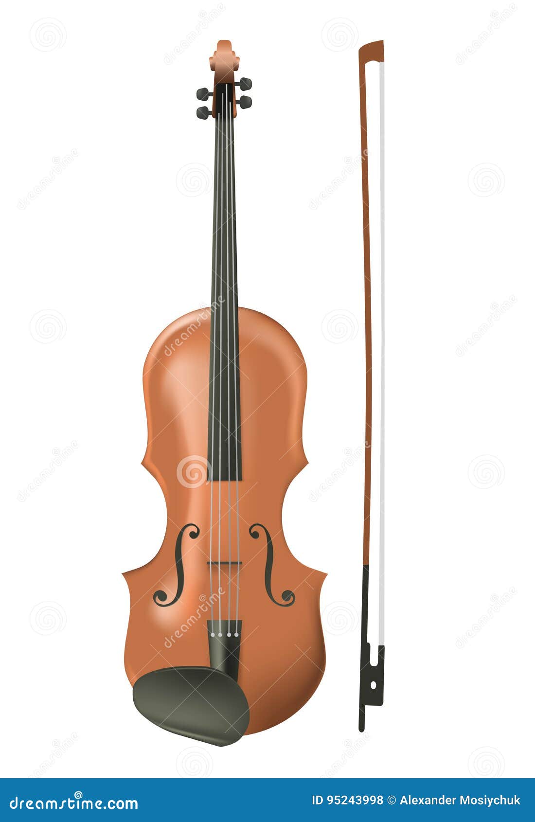 Realistic wooden violin. stock vector. Illustration of melody - 95243998