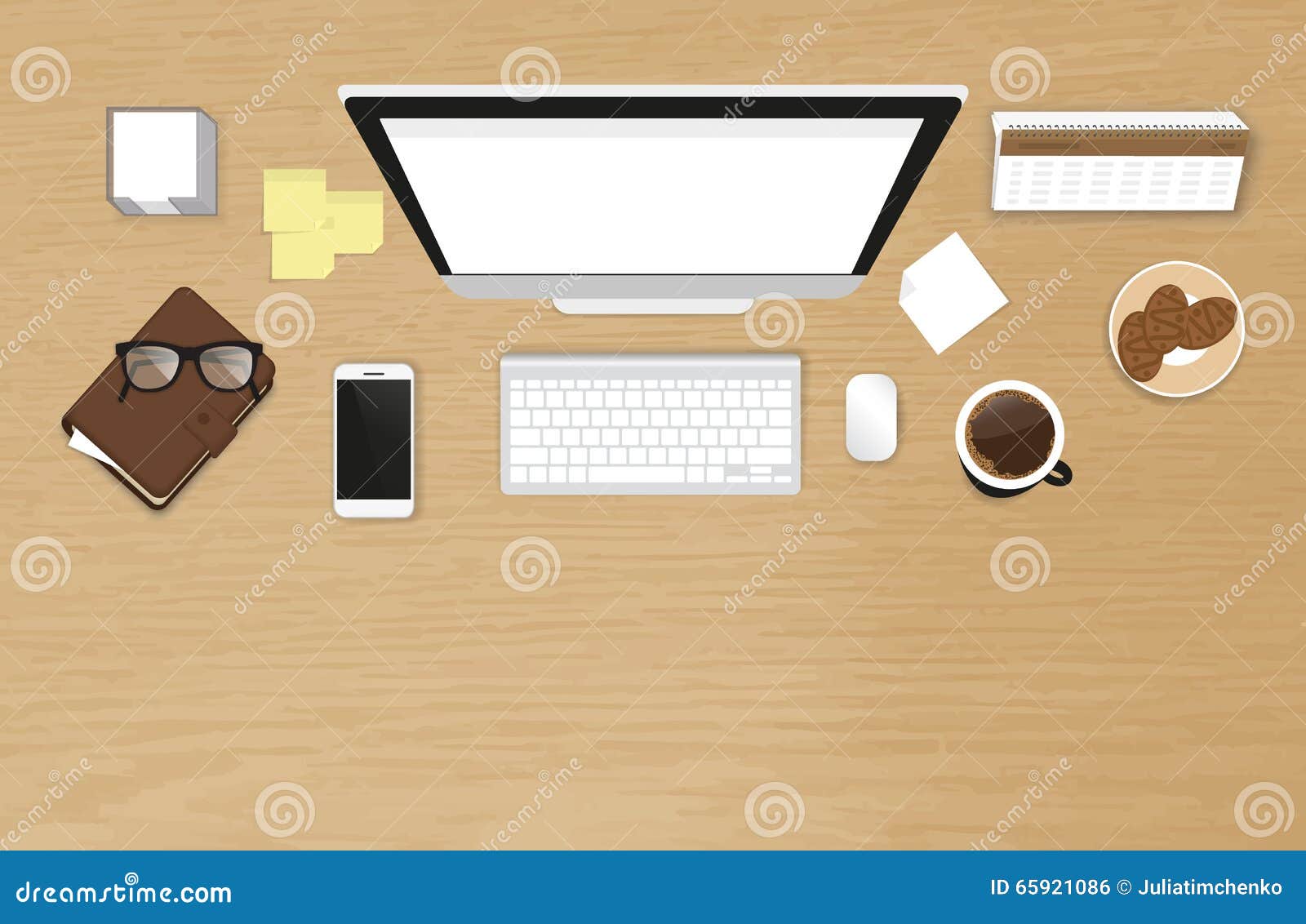 Realistic Work Desk Organization Top View with Textured Table Stock ...