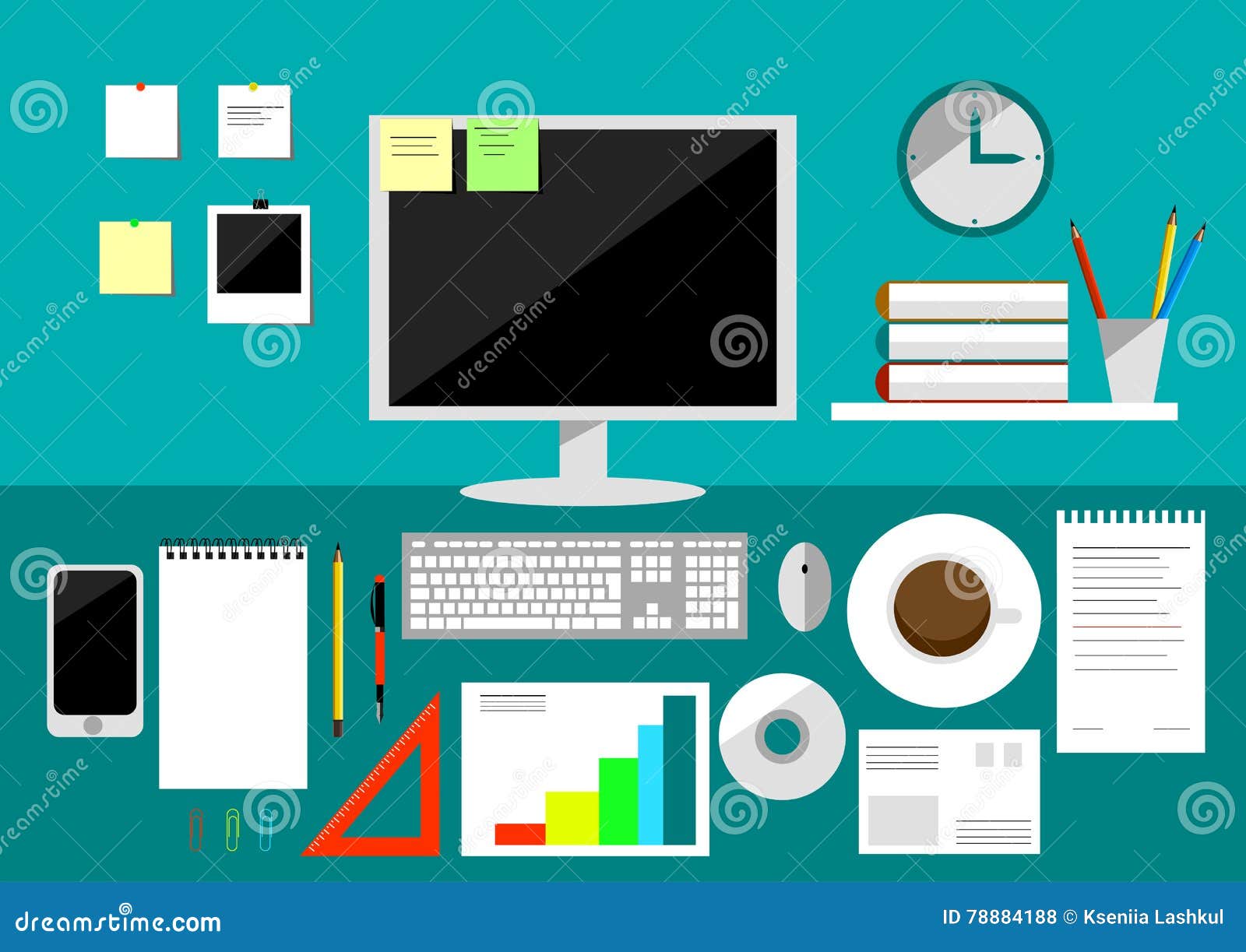 Realistic Workplace Organization. Cartoon Vector | CartoonDealer.com ...