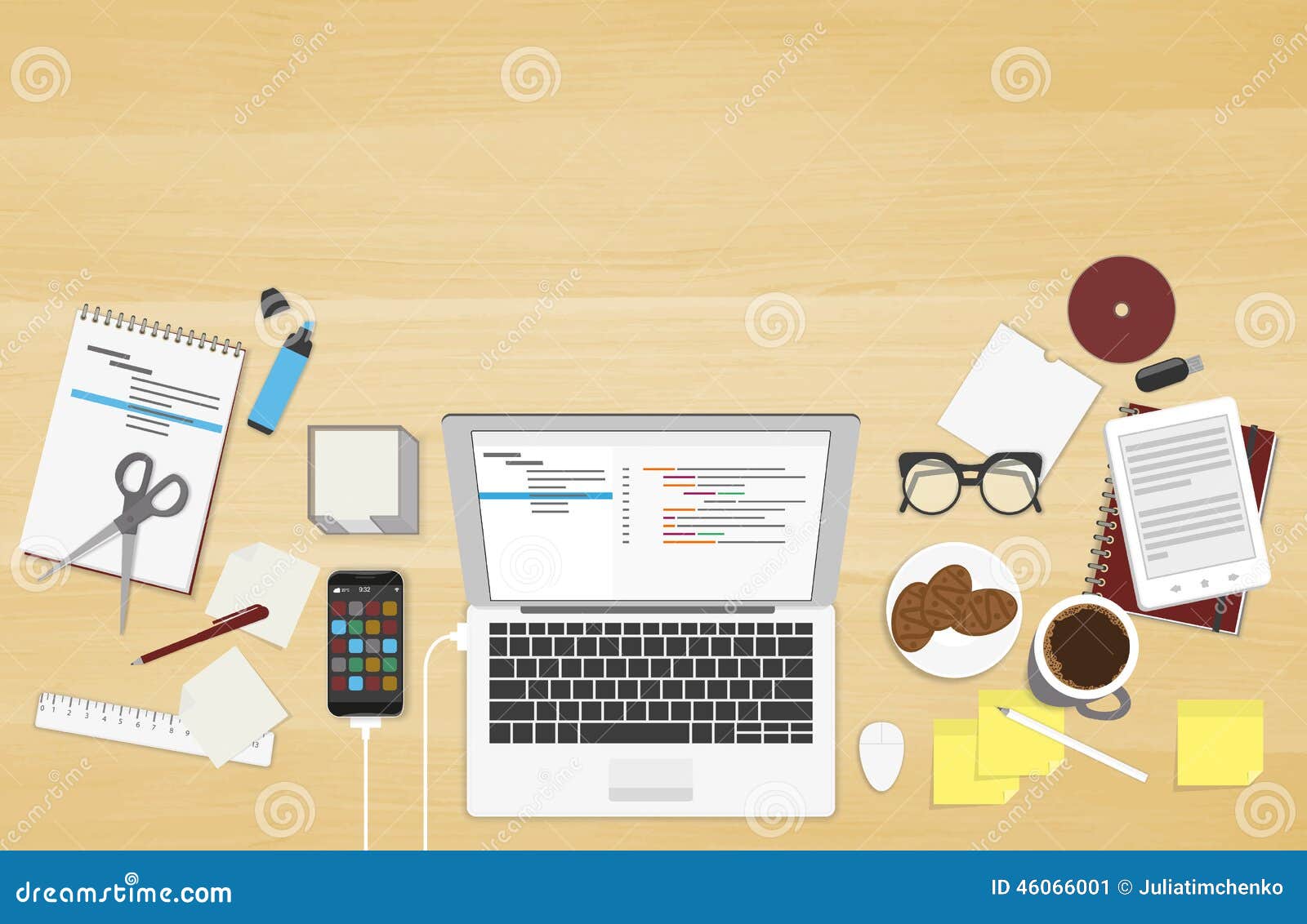 Realistic Workplace Organization Stock Vector - Illustration of flat ...