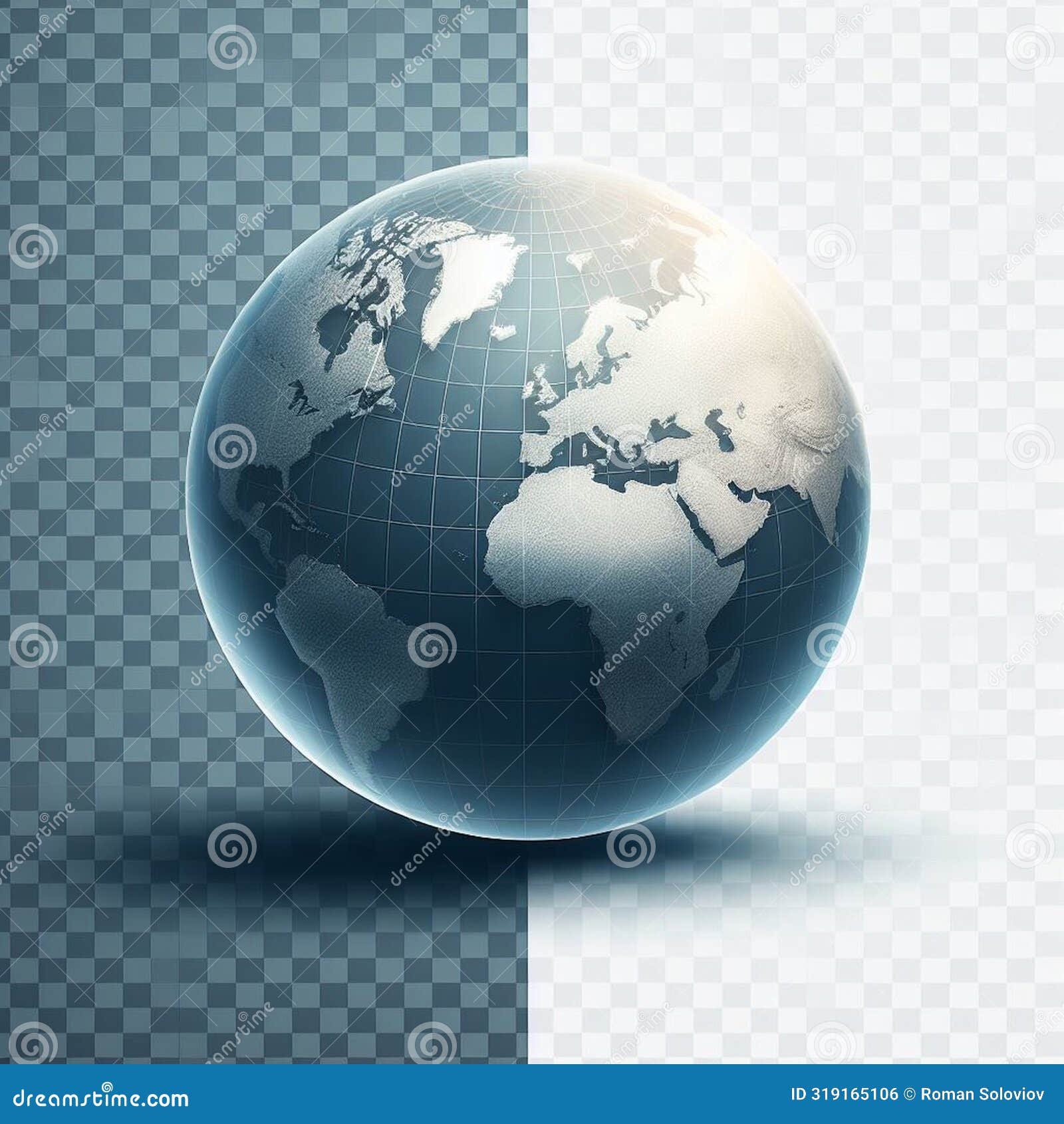 Realistic World Map In Globe Shape With Transparent Texture And Shadow ...