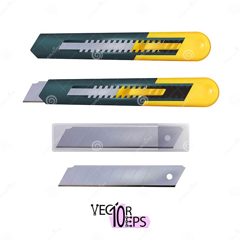 Realistic Yellow Construction Utility Knife with Segmented Blade and ...