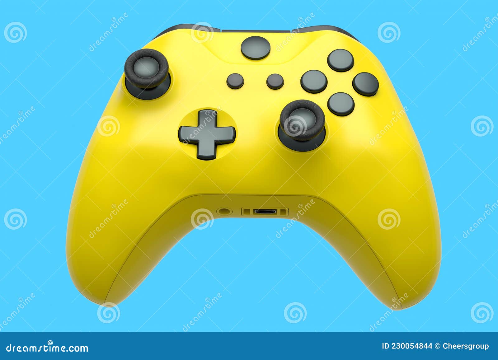 Realistic Yellow Joystick for Video Game Controller on Blue Background ...