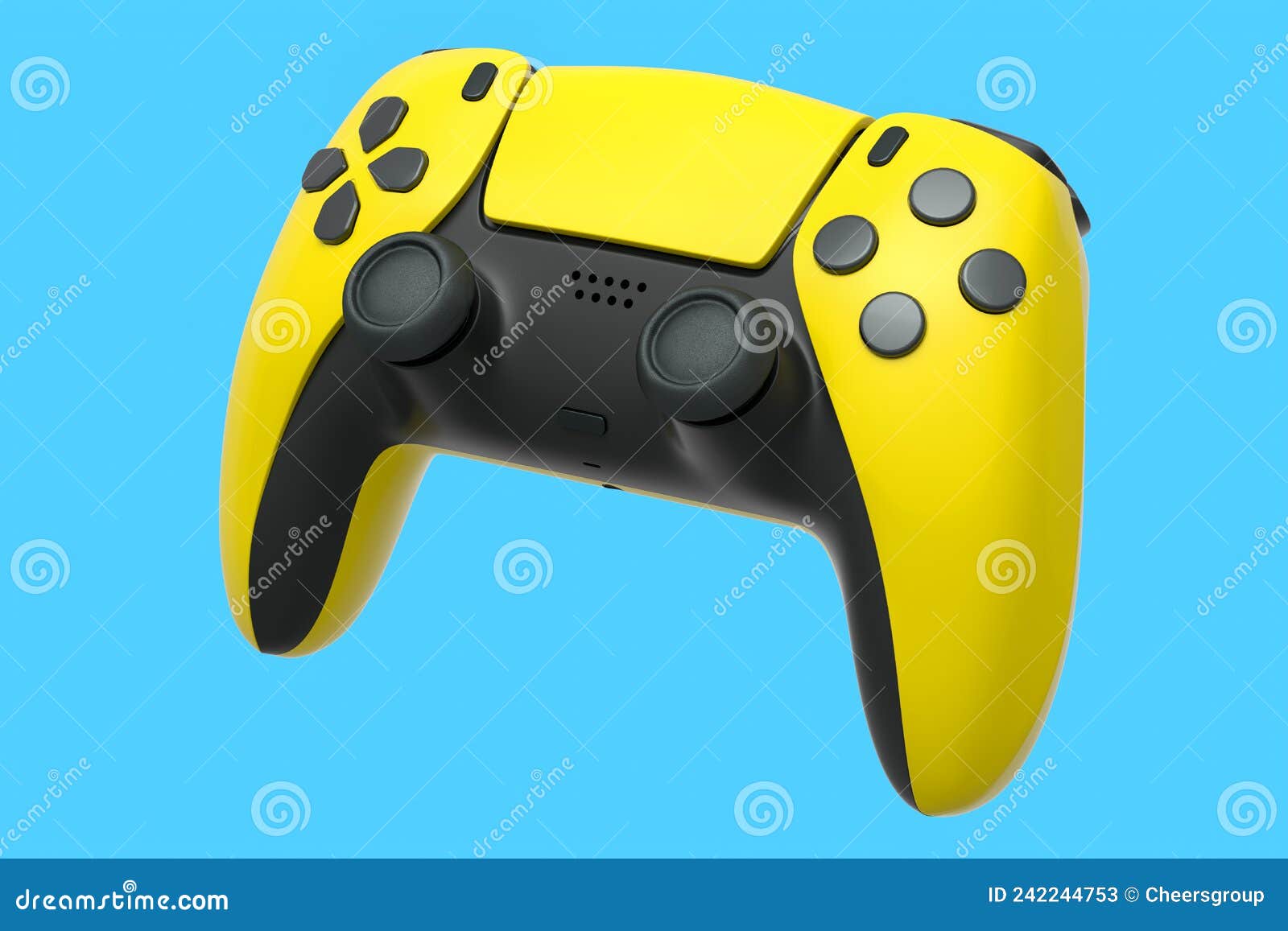 Realistic Yellow Joystick for Video Game Controller on Blue Background ...