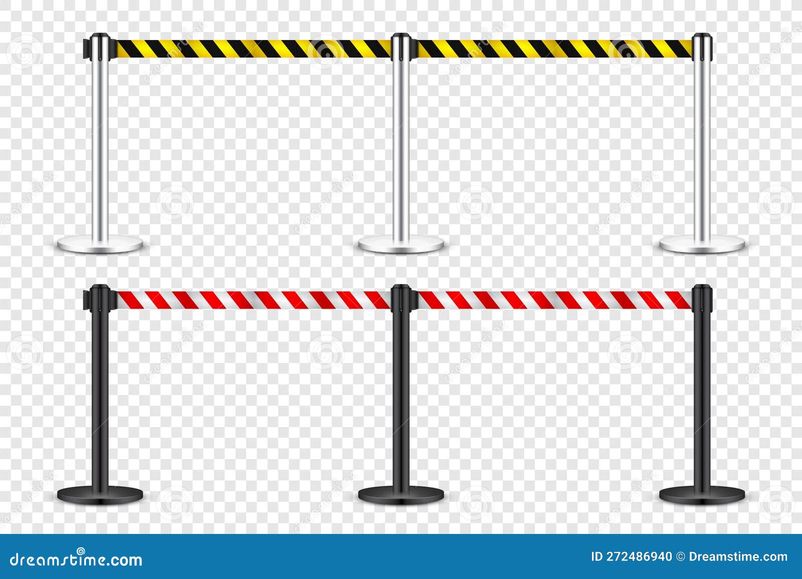 Realistic Yellow and Red Retractable Belt Stanchion. Crowd Control ...