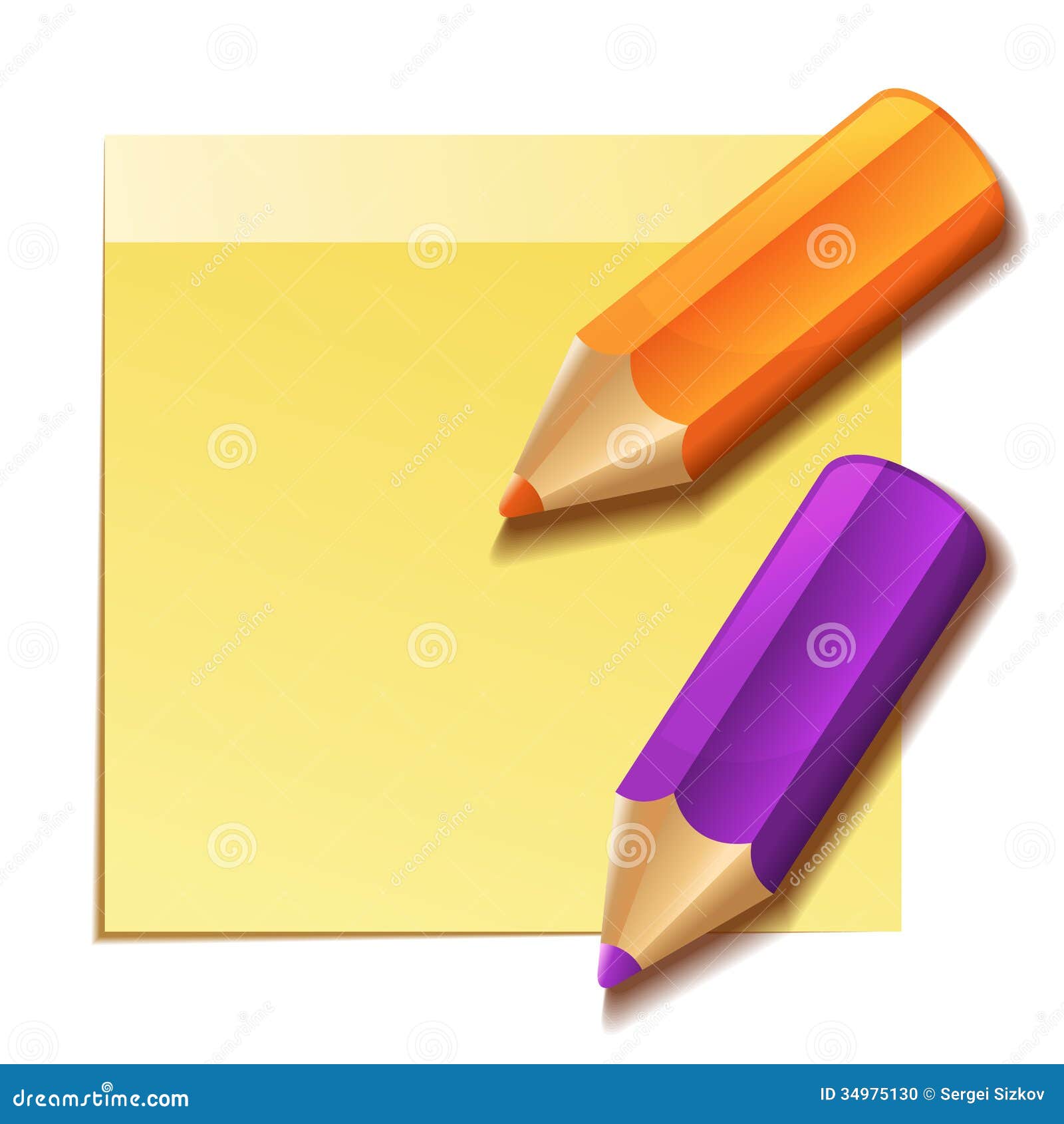 Realistic Yellow Stick Note and Two Color Pencils Stock Vector ...