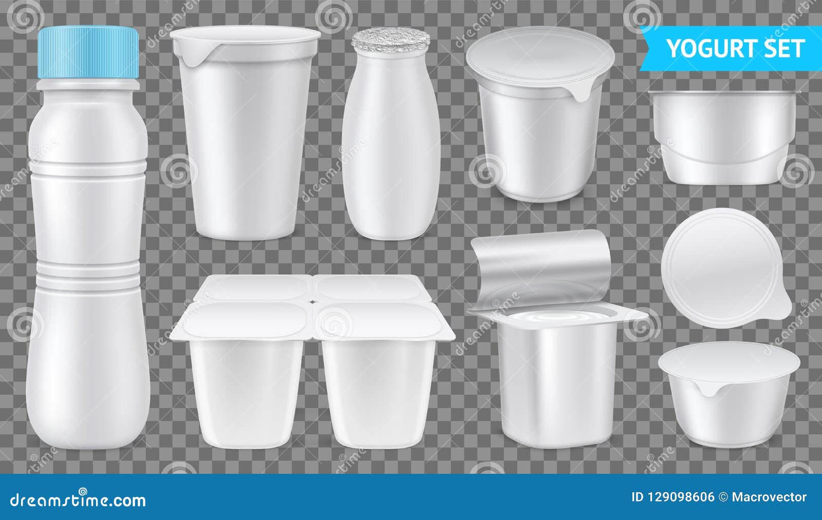 Realistic Yogurt Transparent Icon Set Stock Vector - Illustration of ...