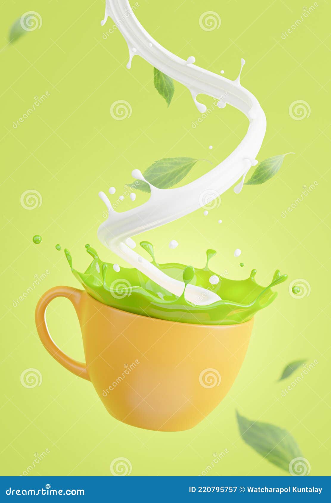 Realistics Green Tea Mix Milk with Splash Stock Illustration ...