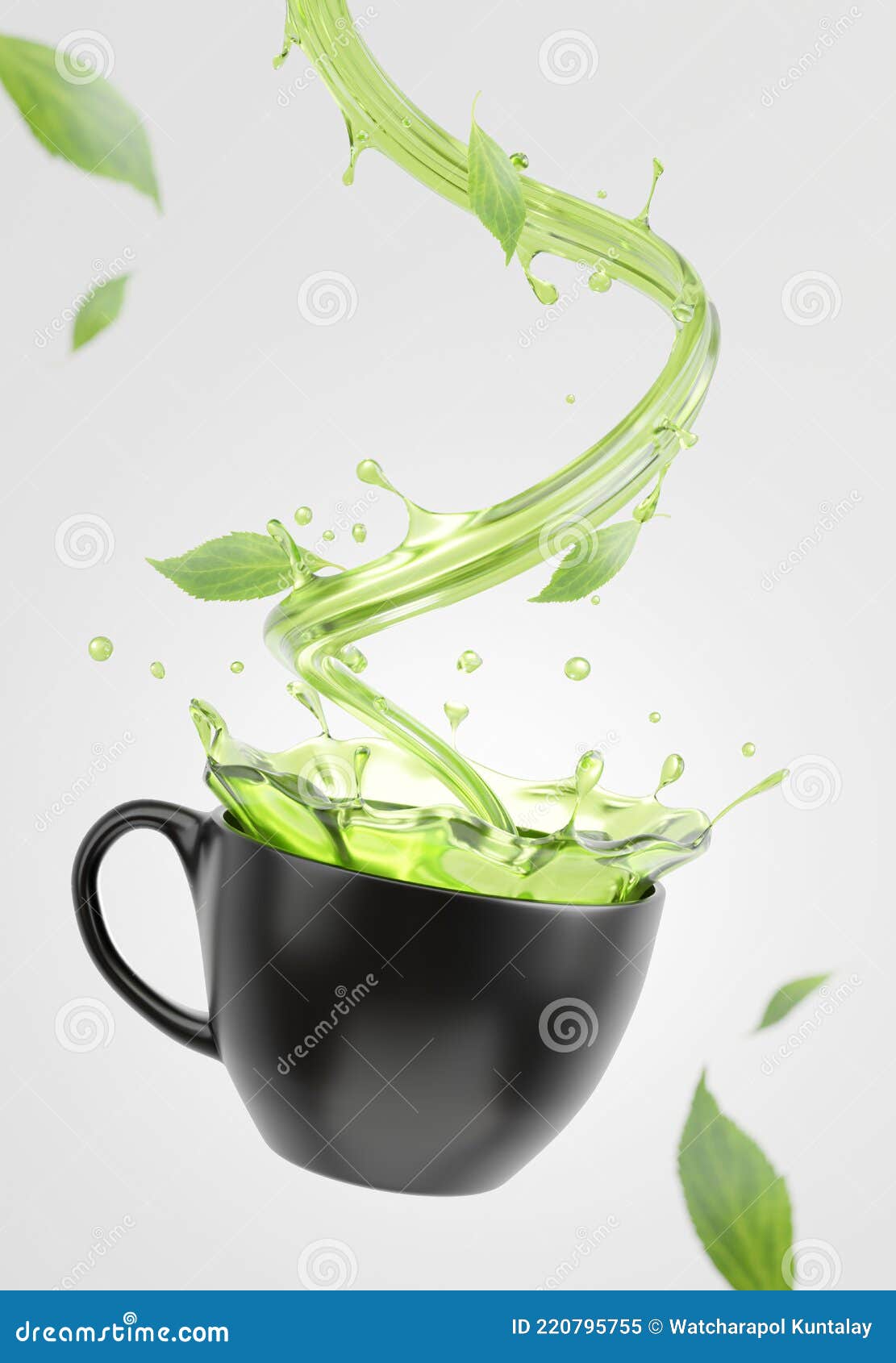 Realistics Green Tea with Tea Splash Stock Illustration - Illustration ...