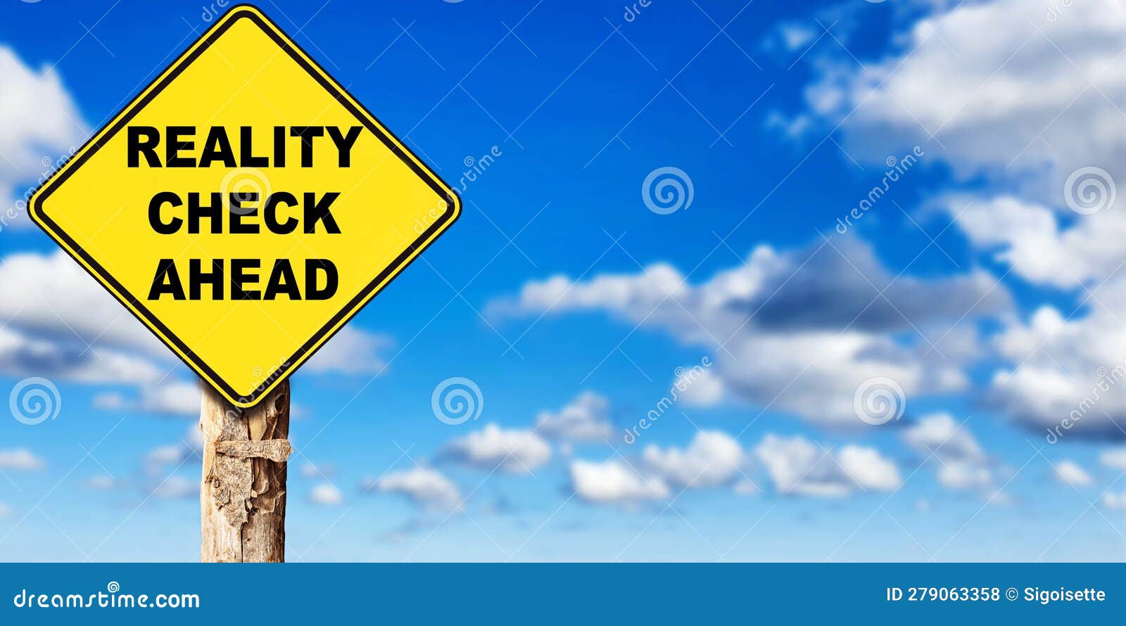 Reality Check Ahead Yellow Road Sign with Sky Clouds Background. Stock ...