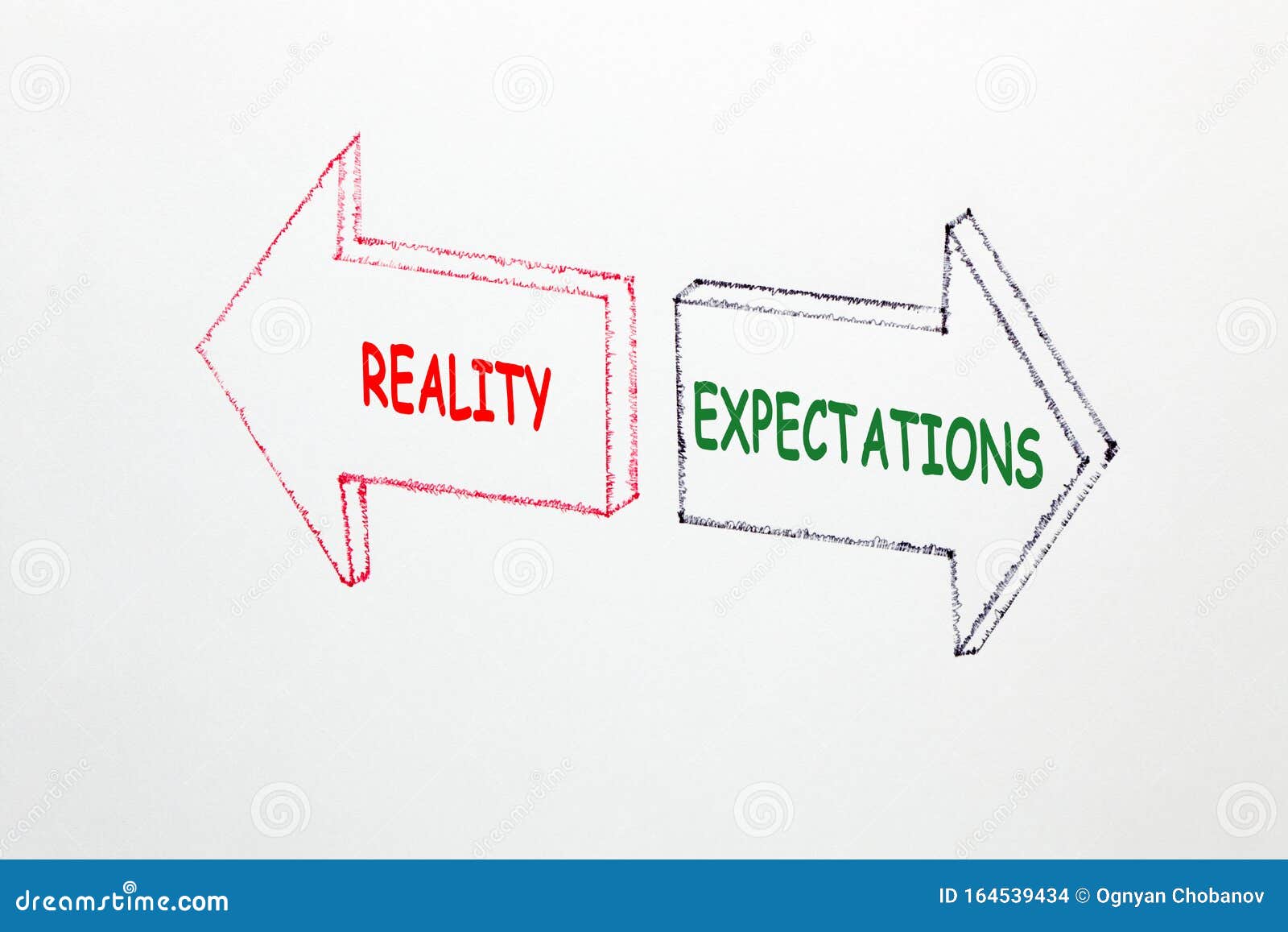 Reality Vs Expectation White Two Street Signs With Arrow On Metal Pole ... Reality Vs Expectation White Two Street Signs With Arrow On Metal Pole ...