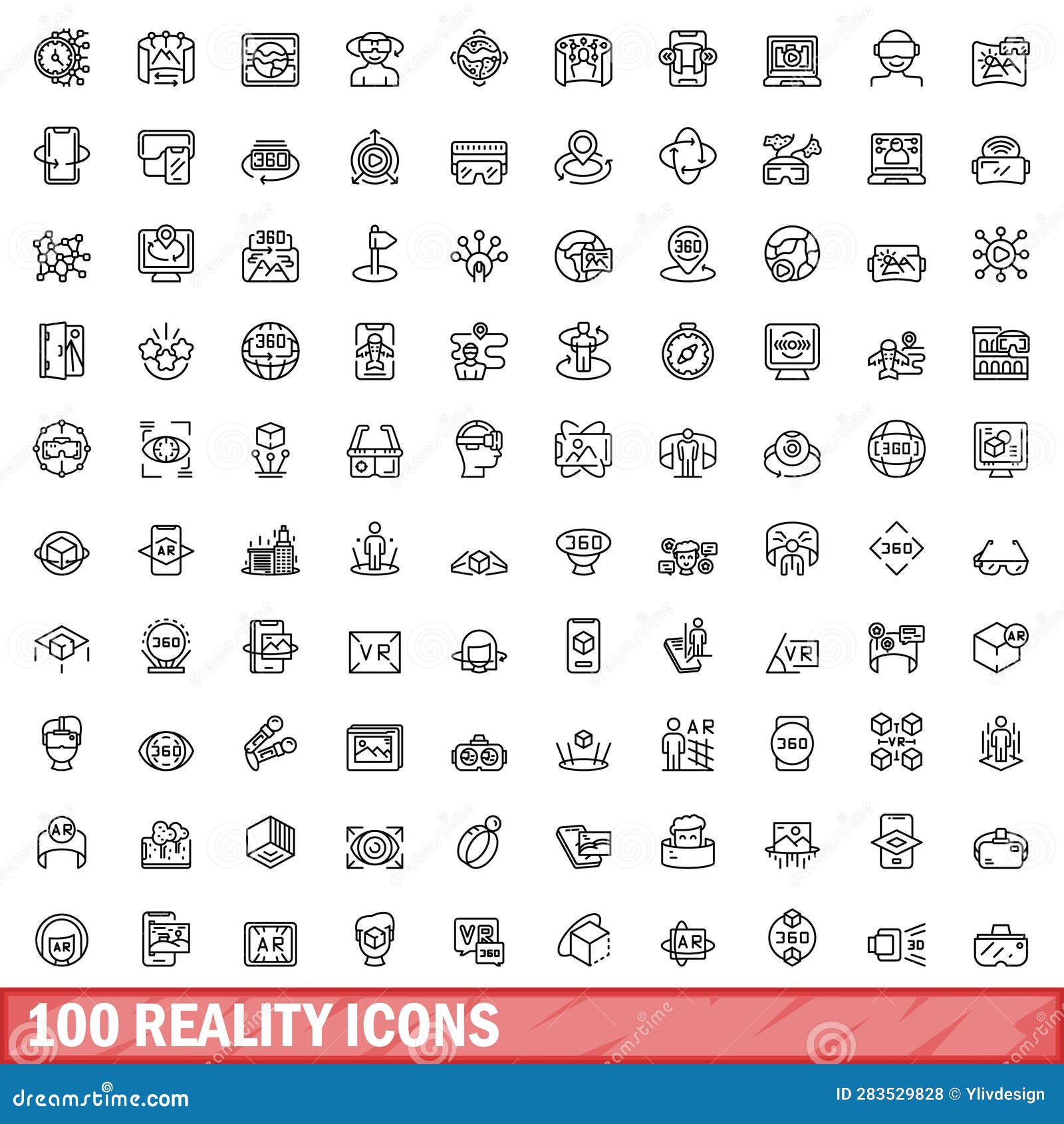100 Reality Icons Set, Outline Style Stock Vector - Illustration of ...