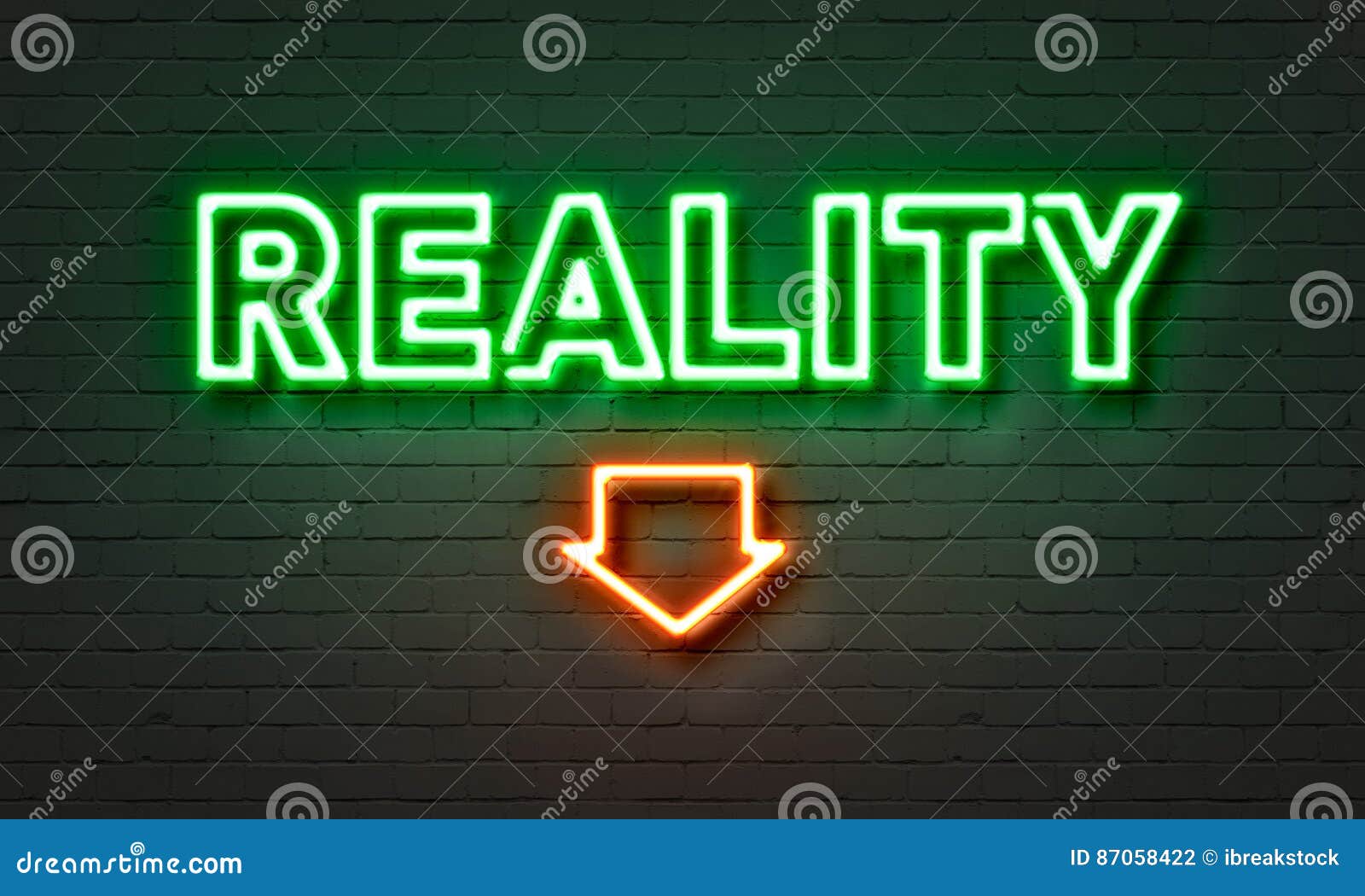 Reality Neon Sign on Brick Wall Background. Stock Photo - Image of ...