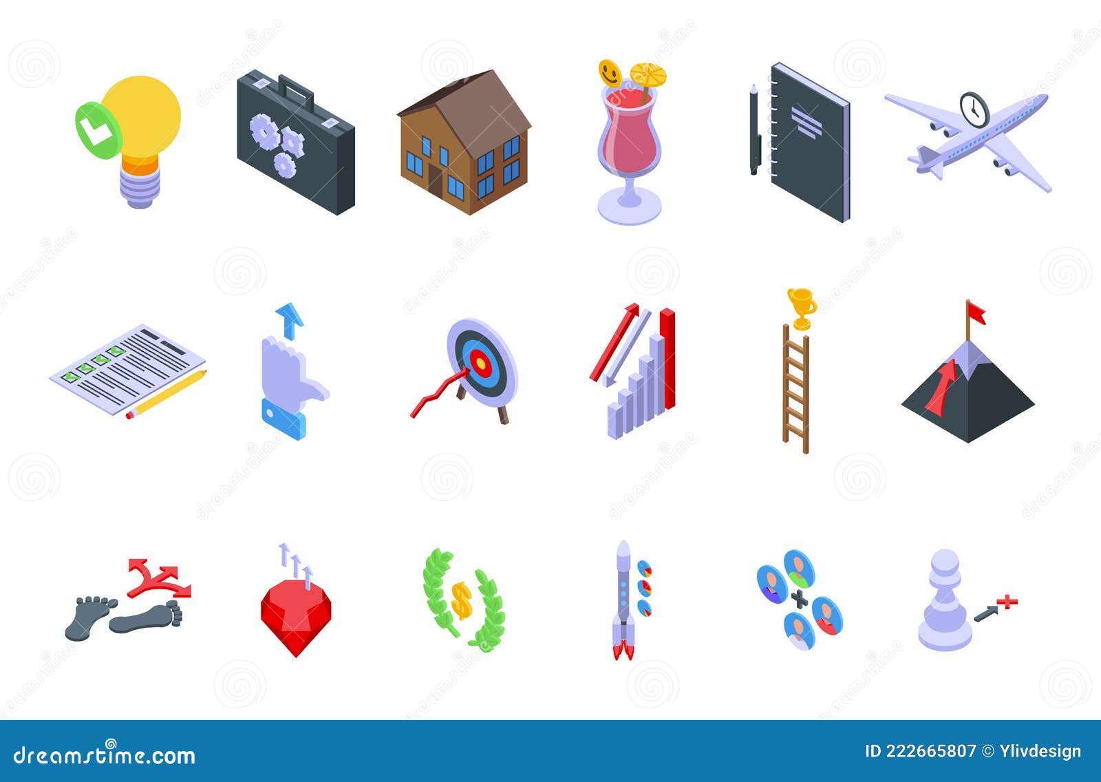 Realization Icons Set Isometric Vector. Dream Self Victory Stock Vector ...