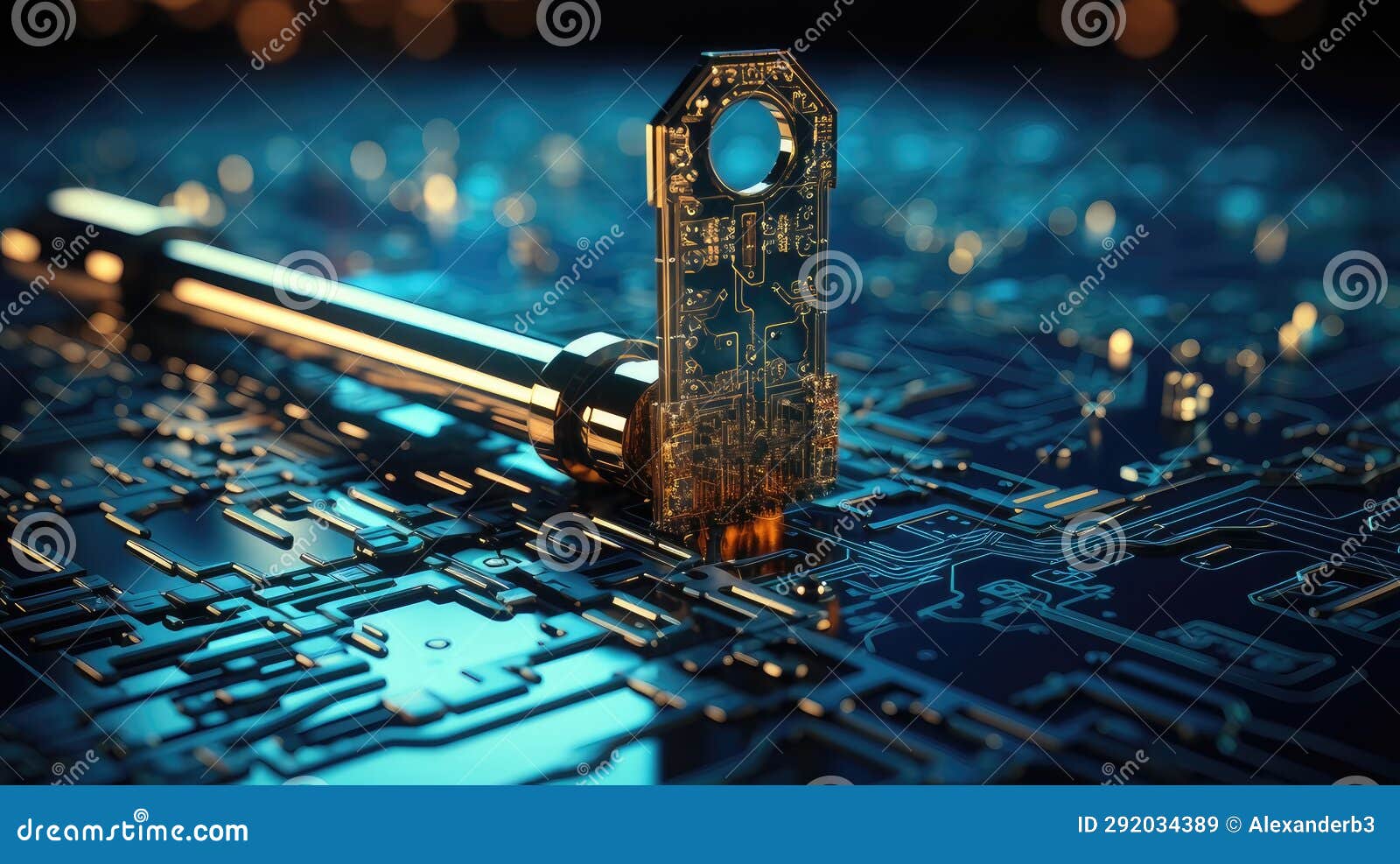 Key on Dark Blue Digital Computer Background: Symbolizing Internet ...