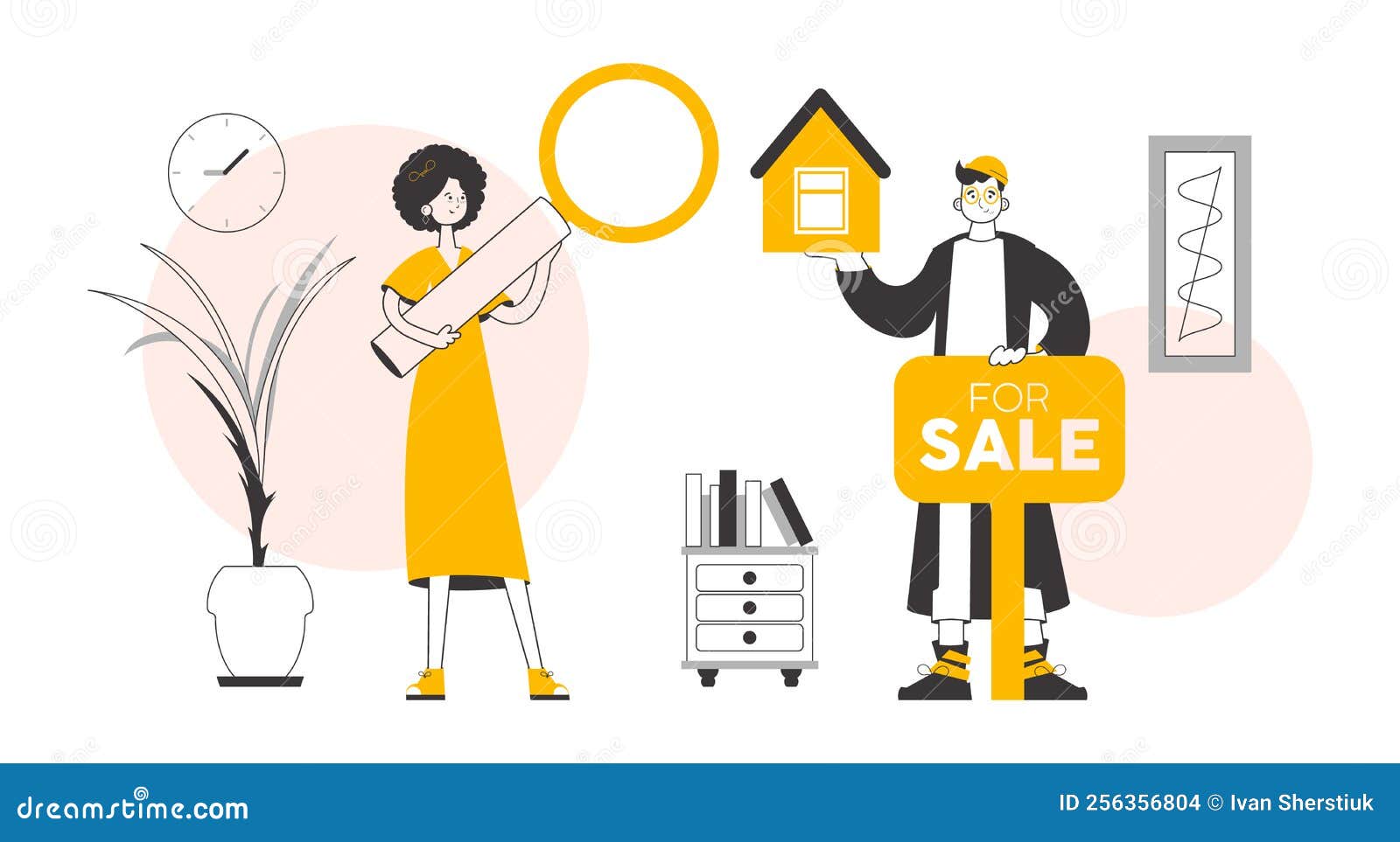 Realtor Team. Minimalistic Linear Style. Vector Illustration. Stock ...