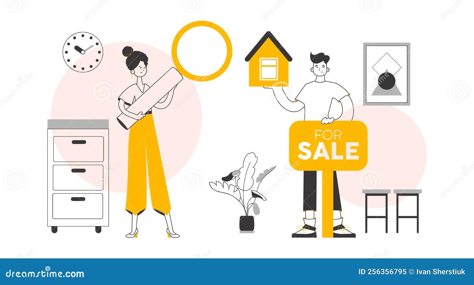 Realtor Team. Modern Linear Style. Vector. Stock Vector - Illustration ...