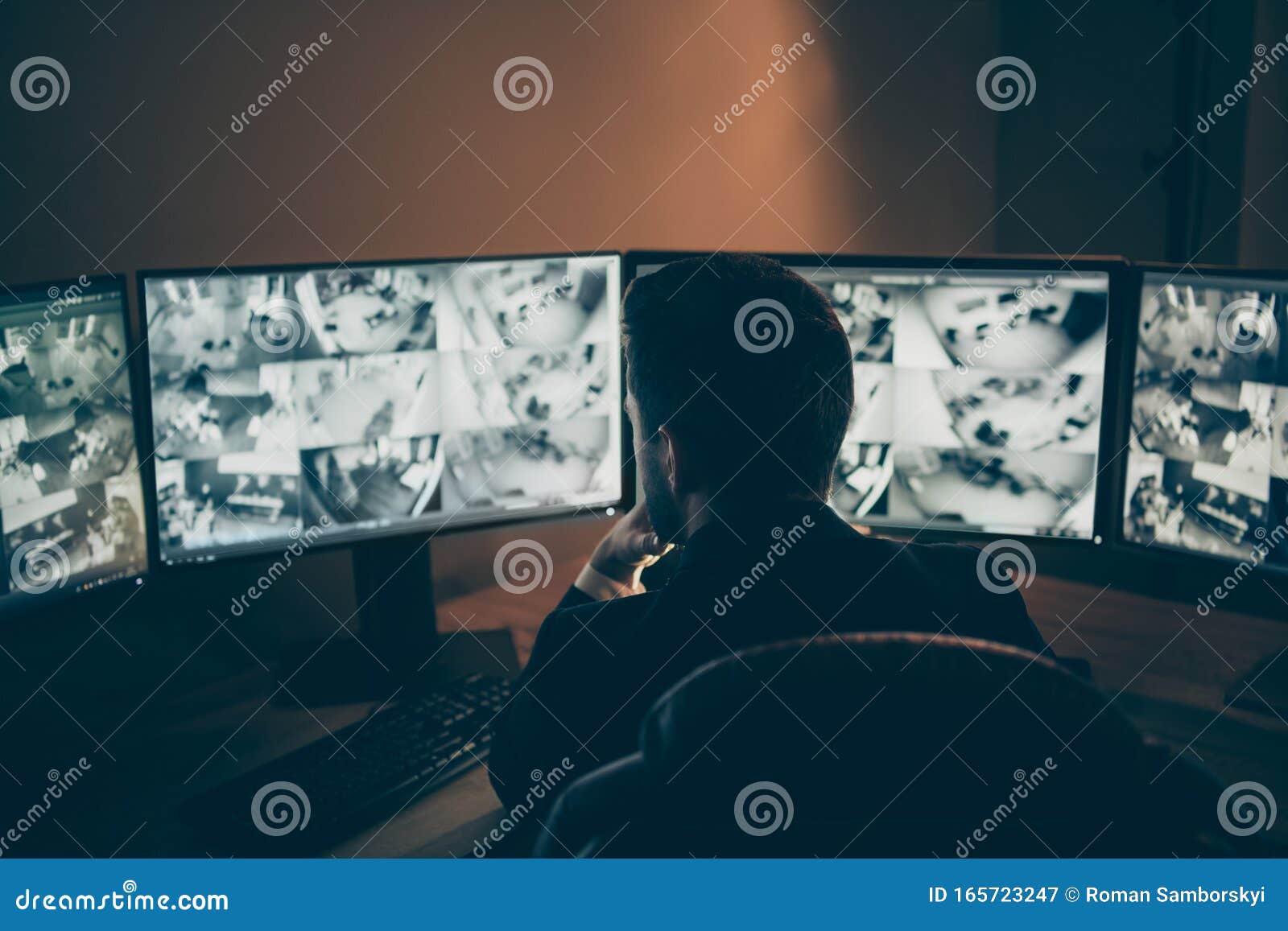 Rear Back Behind View Portrait of His he Nice Experienced Focused Man ...