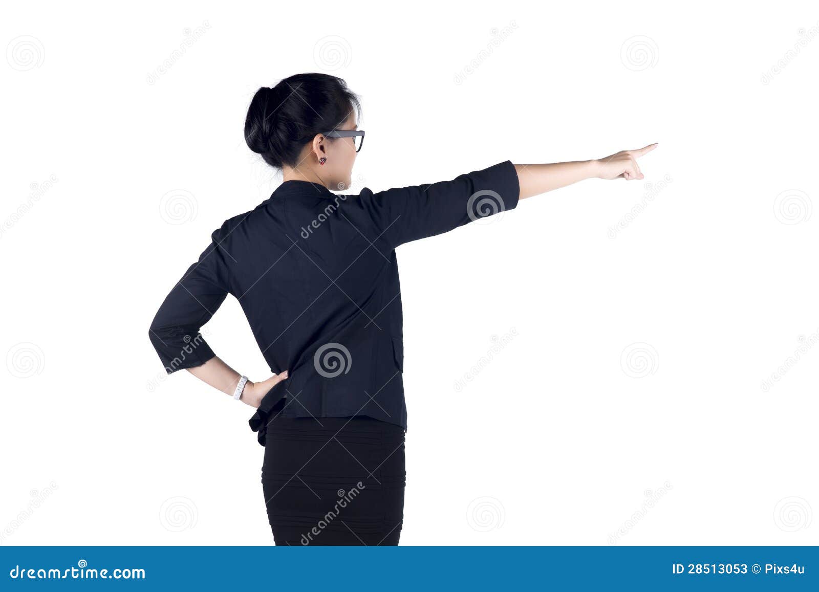 Rear / Back View of Business Woman Standing and Pointing. Stock Image ... Rear / Back View of Business Woman Standing and Pointing. Stock Image ...
