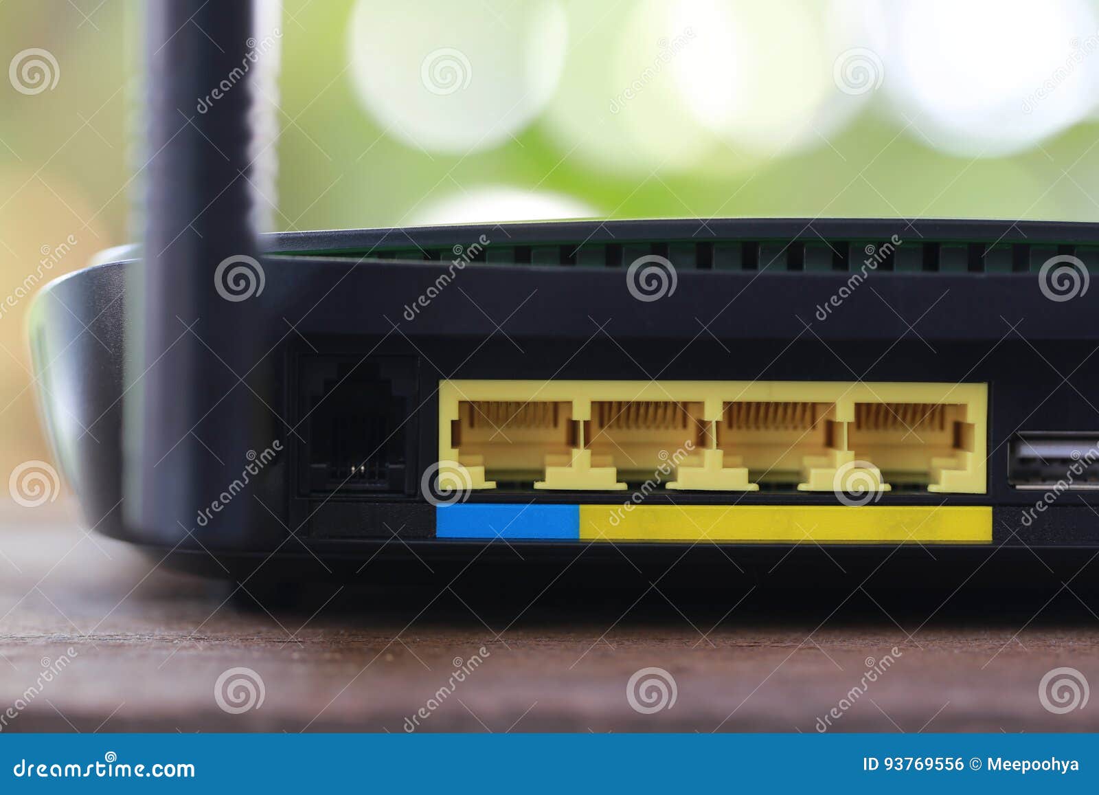 Rear of Black Modem Router To Internet Connection Concept. Stock Photo ...