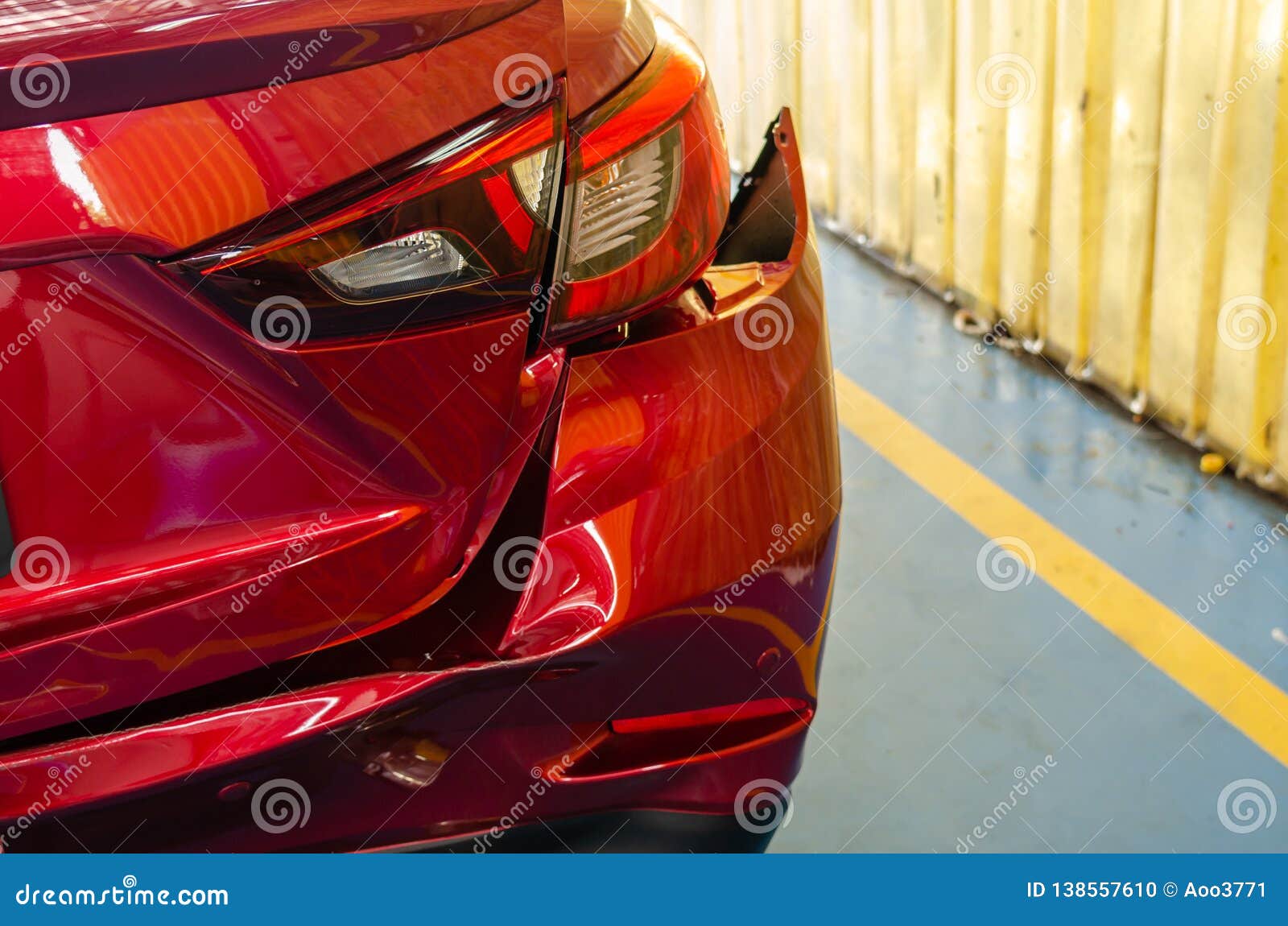 Rear bumper dented red car stock photo. Image of crush - 138557610