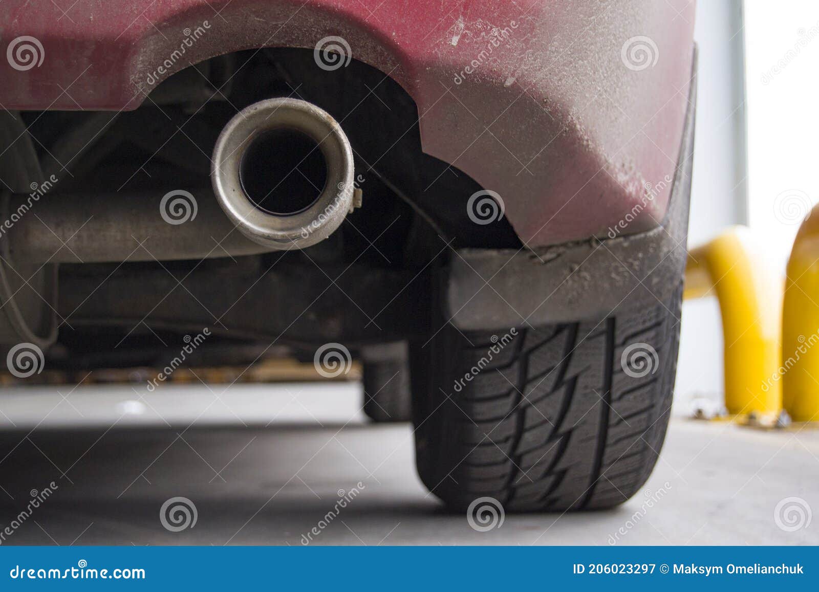 Rear Bumper and Exhaust Pipe of Red Dirty Car Stock Image - Image of ...