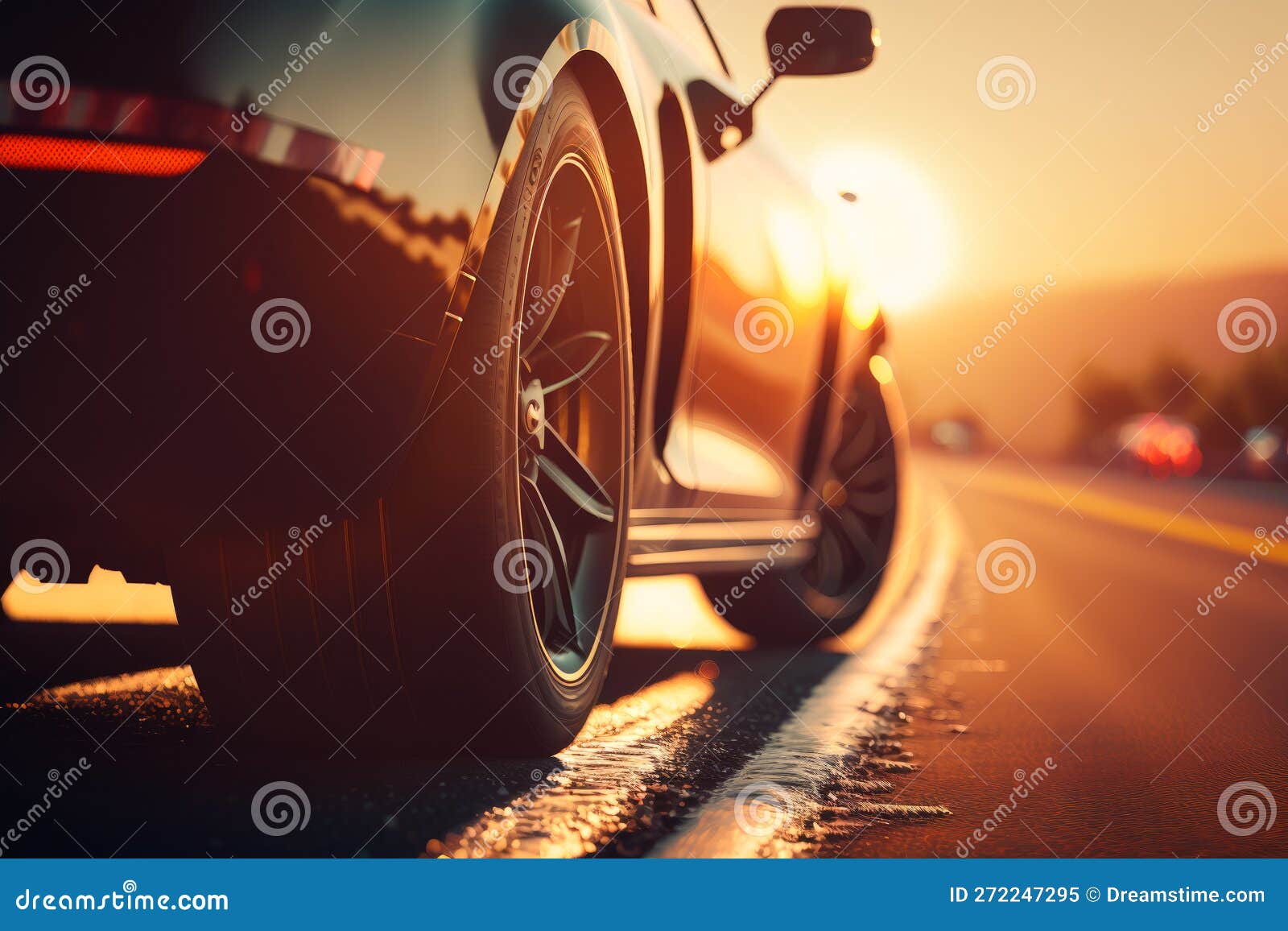 The Rear End of Car on the Road at Sunset. Generative AI Stock ...