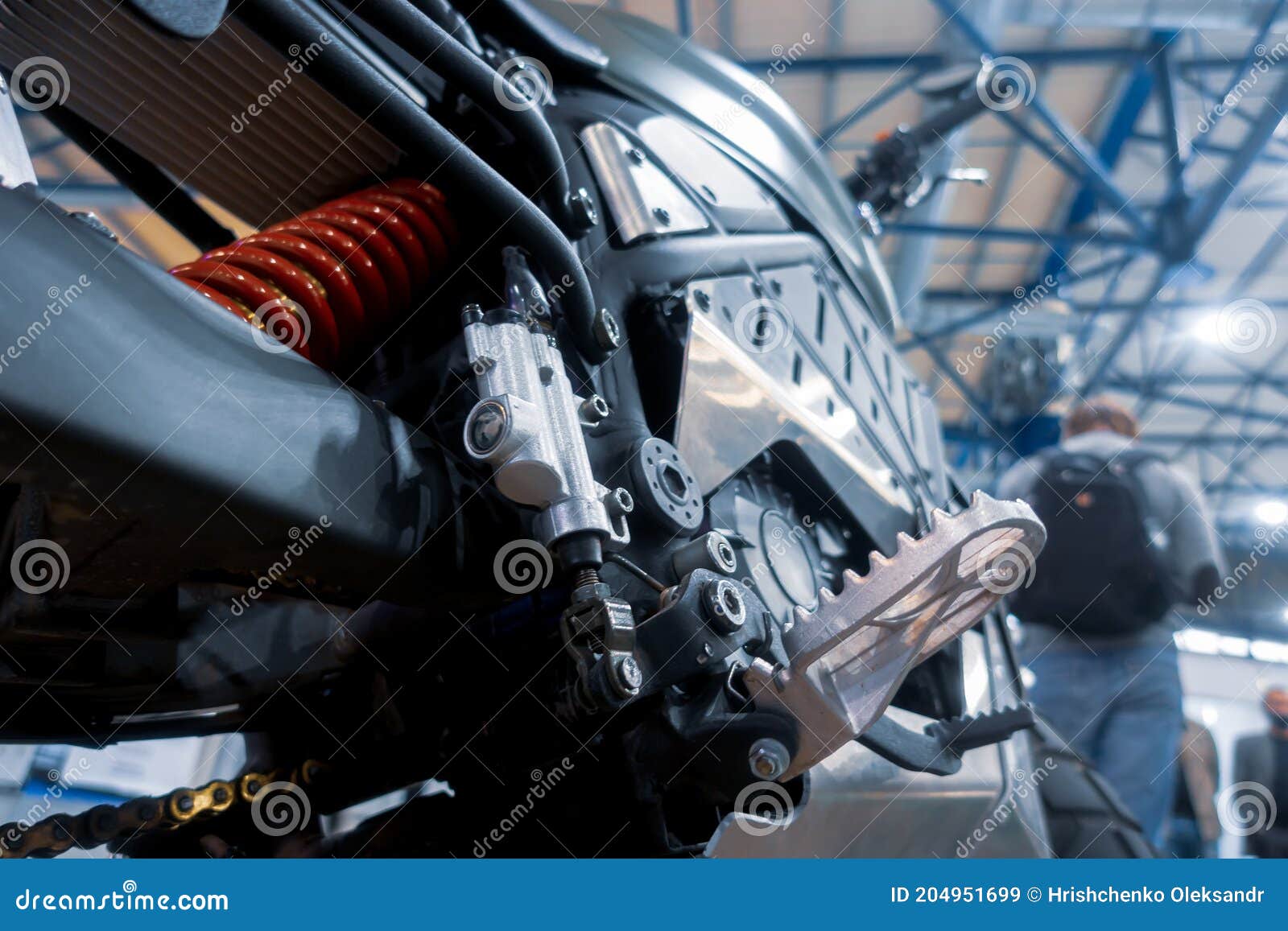 Rear End of an Electric Motorcycle with a Red Shock Absorber Stock ...