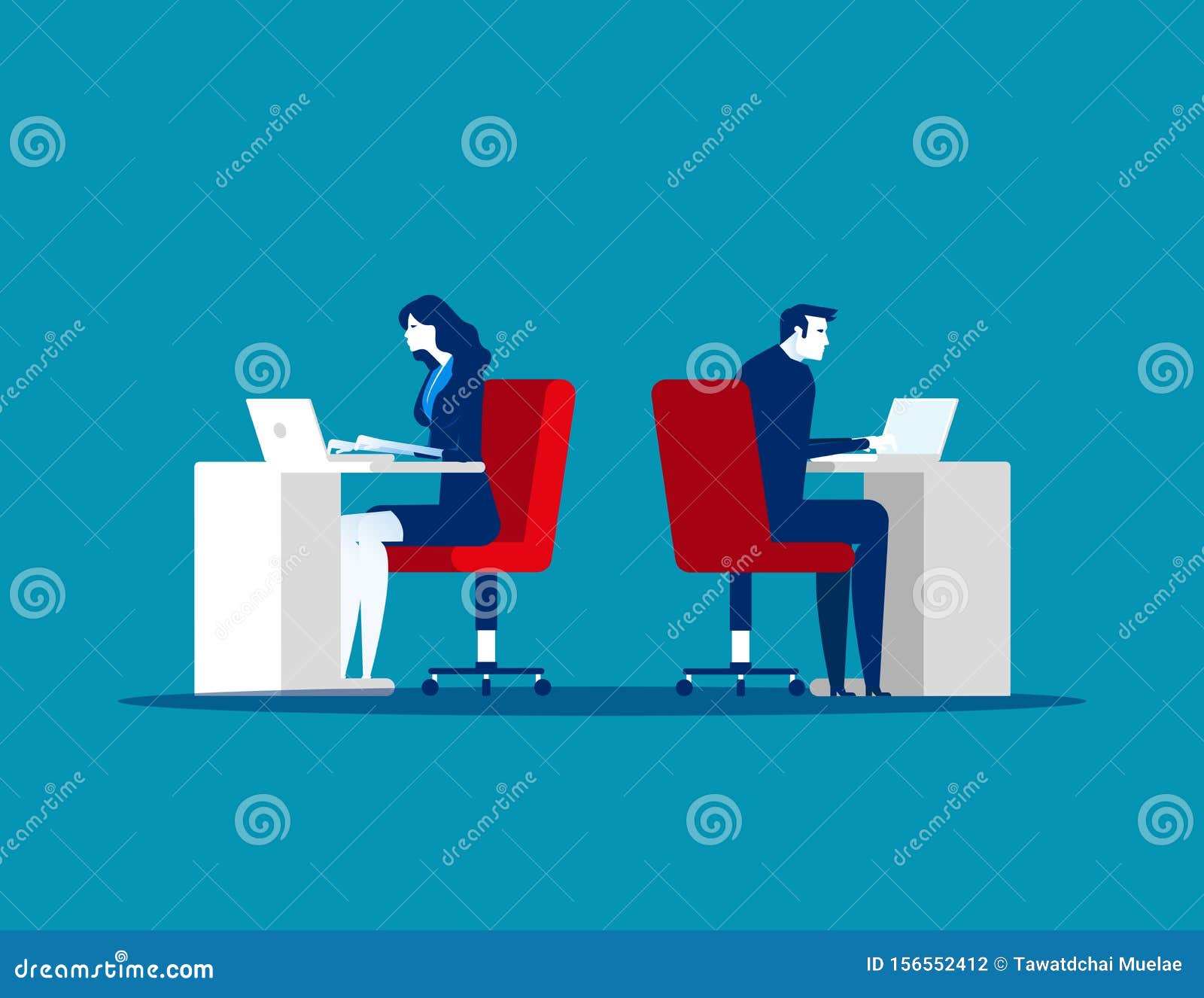 Rear and Front View, Business People Working on Office. Concept ...