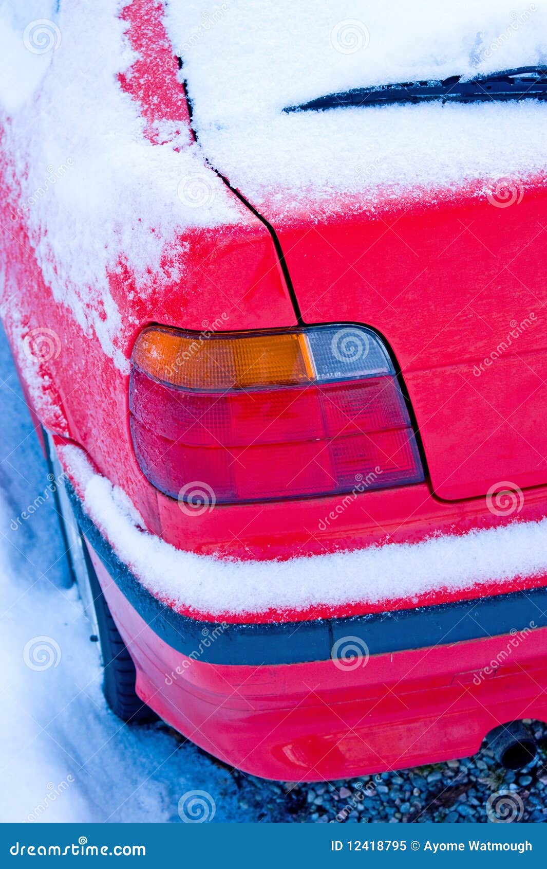Rear Lights on a Red Car in the Snow. Stock Image - Image of light ...
