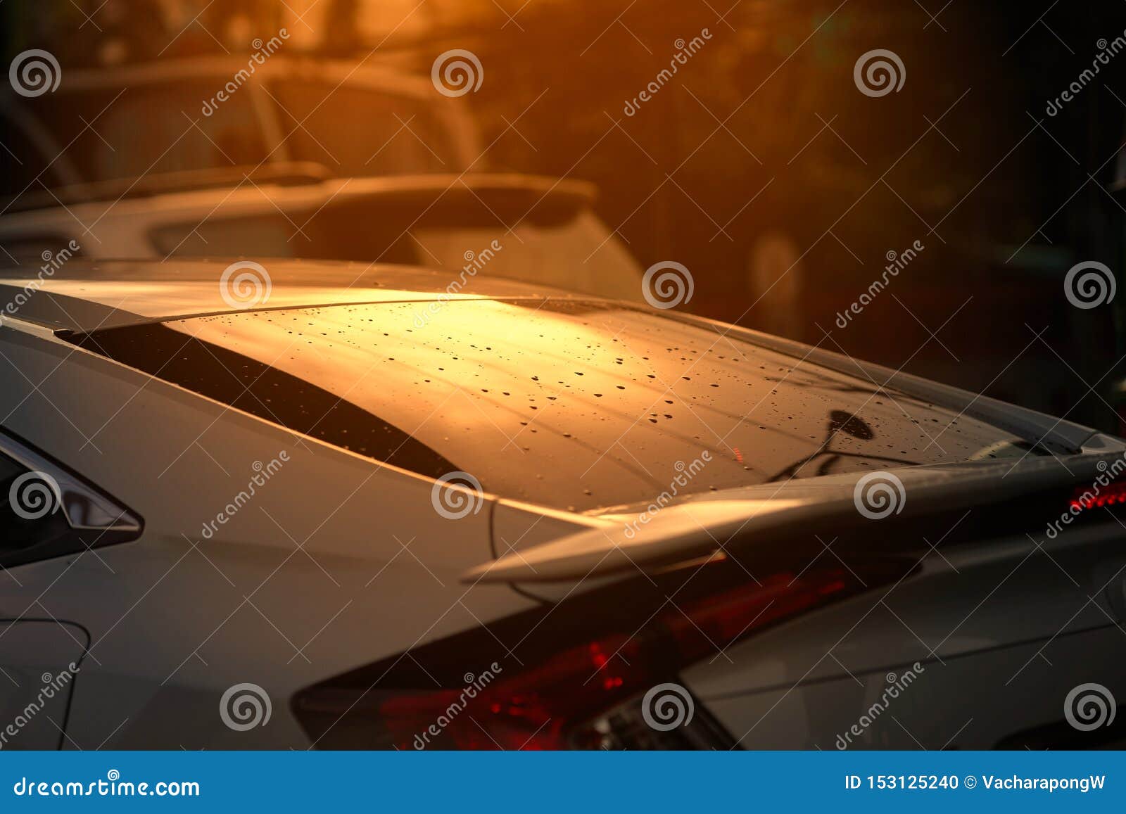 Rear Mirror Shield of Car with Reflection of Sun Light Stock Photo ...