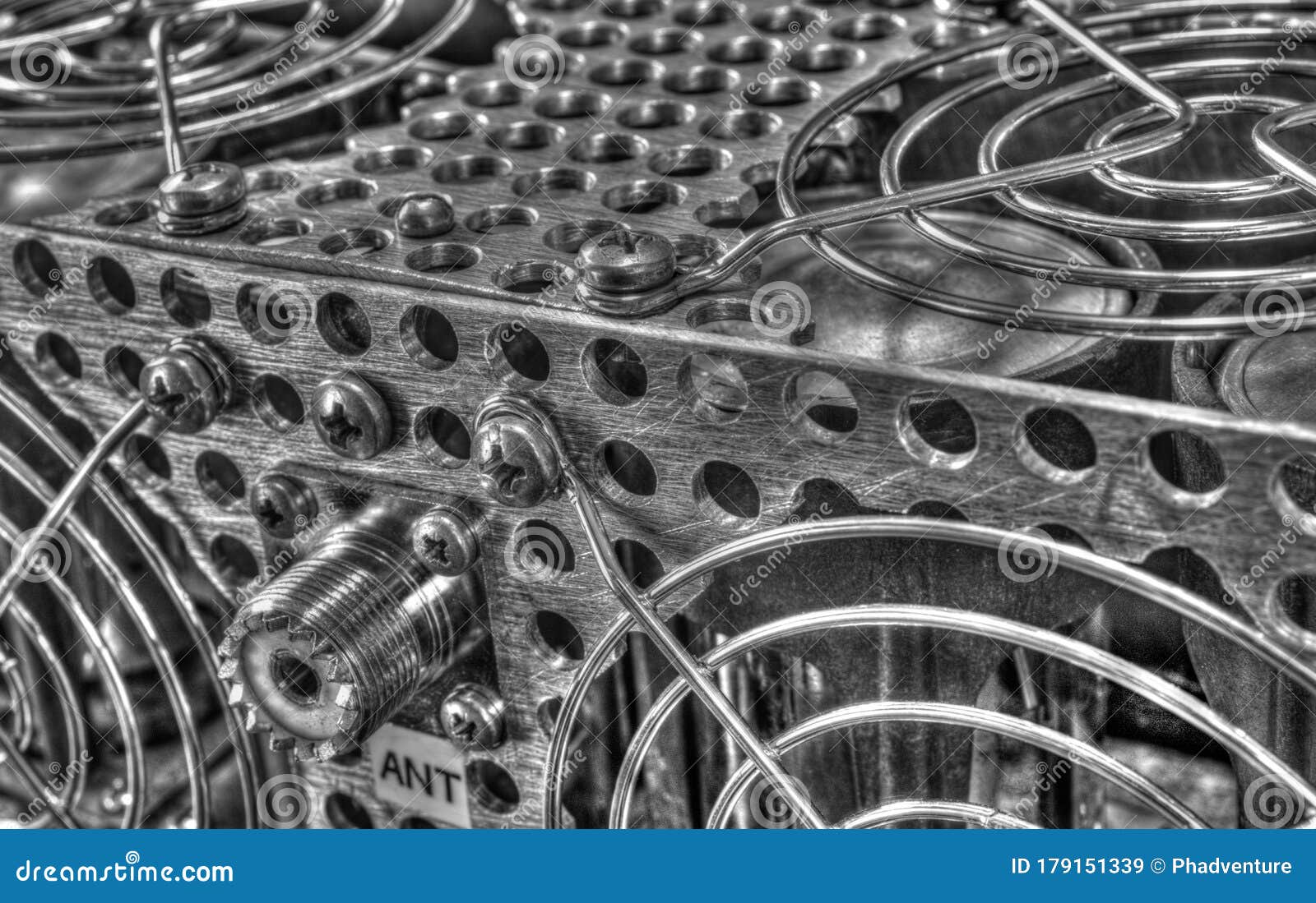 Rear Panel of a High Frequency Power Amplifier in Black and White Stock ...