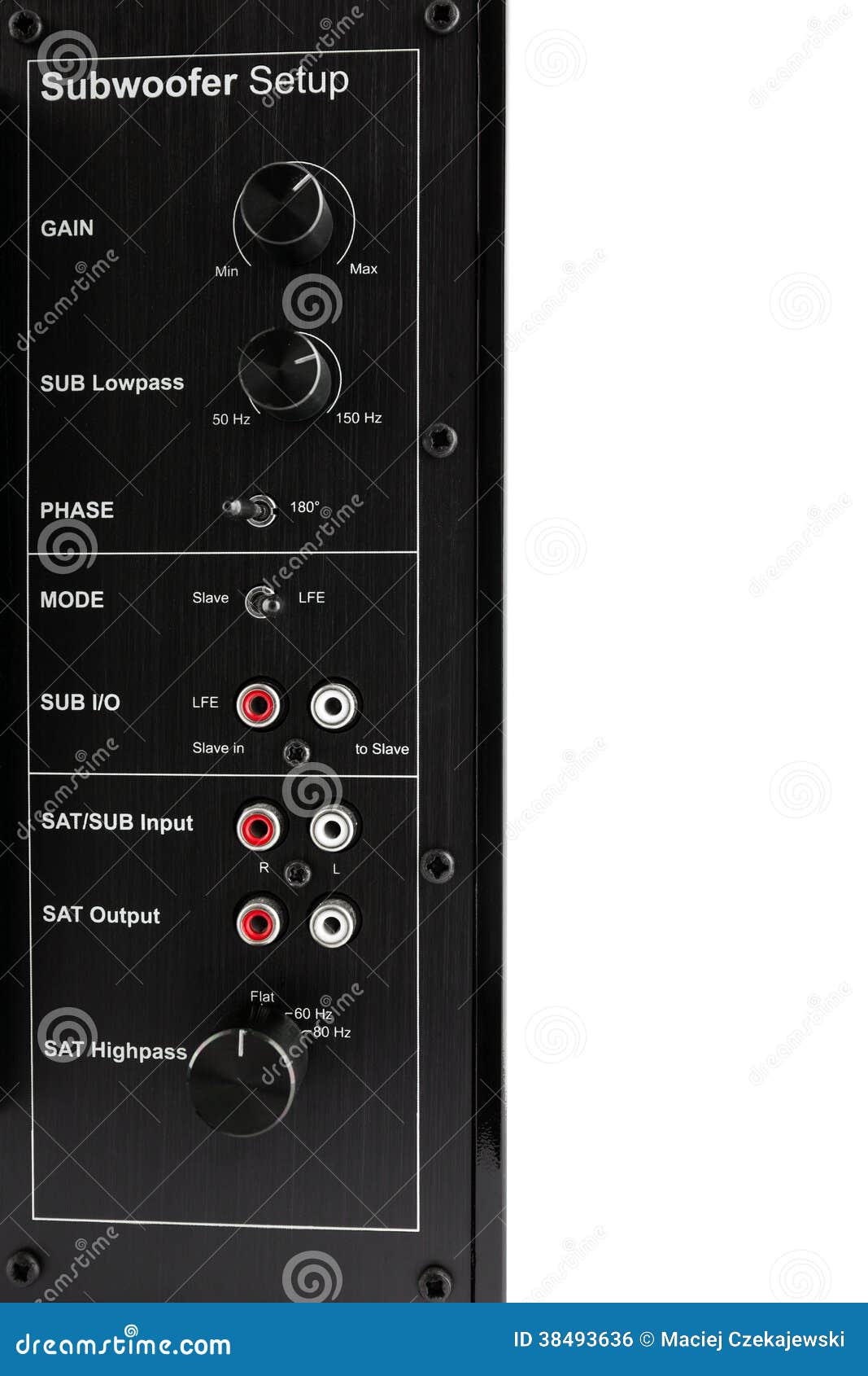 Rear panel of a subwoofer stock photo. Image of connector - 38493636