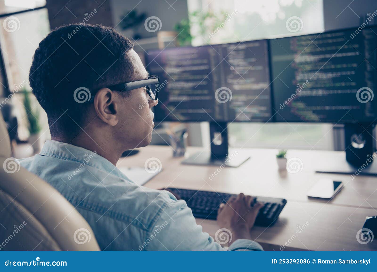 Rear Photo of Smart Skilled Young Man Worker Qa Engineer Testing Open ...