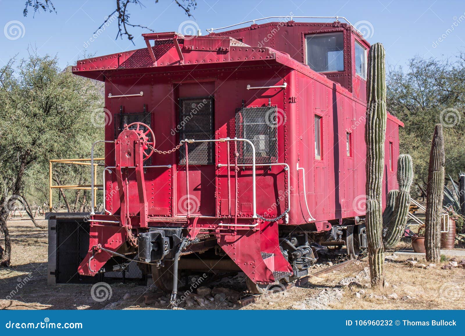 Rear of Railroad Caboose in Arizona Desert Stock Photo - Image of ...