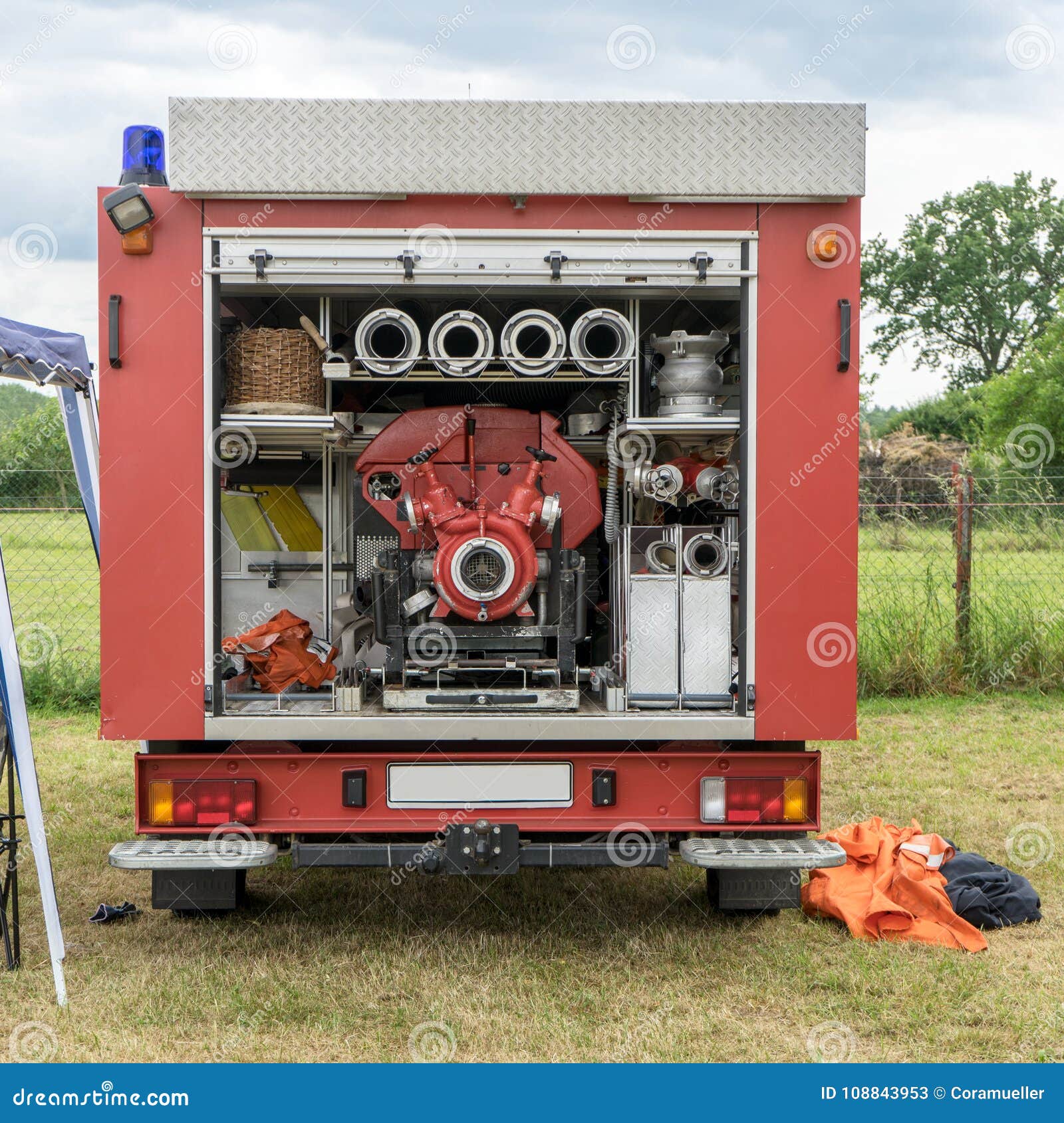 Rear of a fire truck stock image. Image of protective - 108843953
