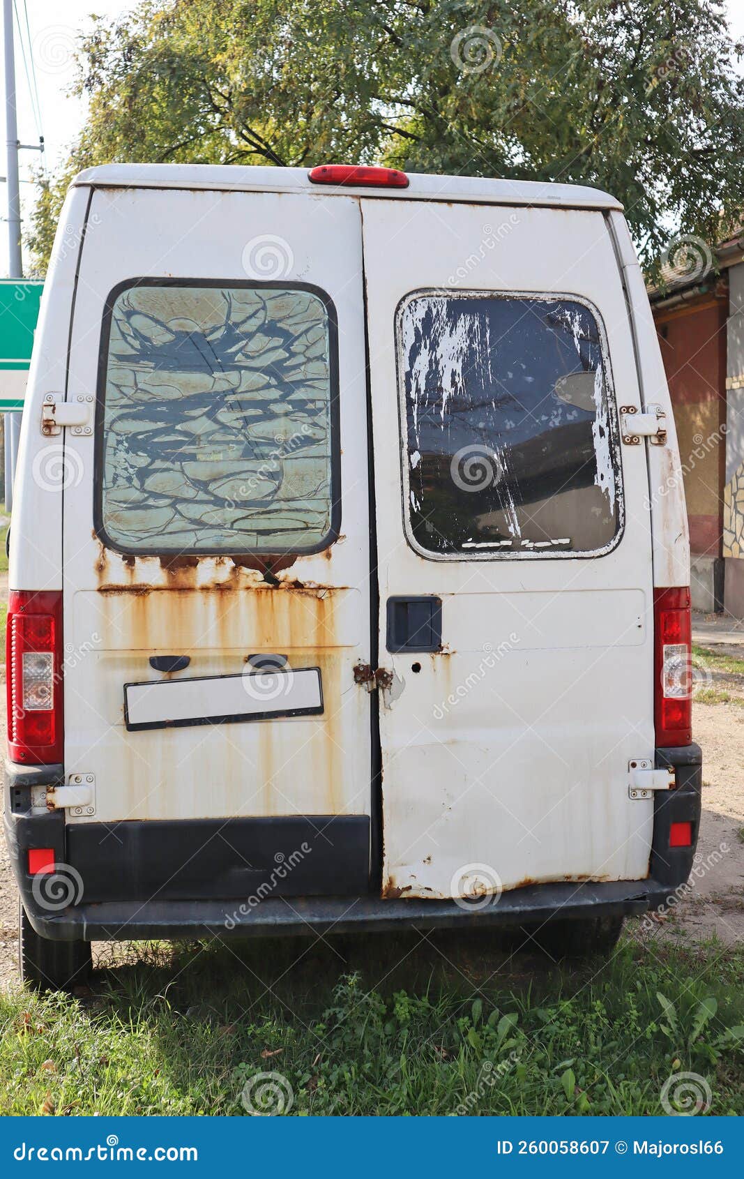 Rear side of an old van stock image. Image of damage - 260058607