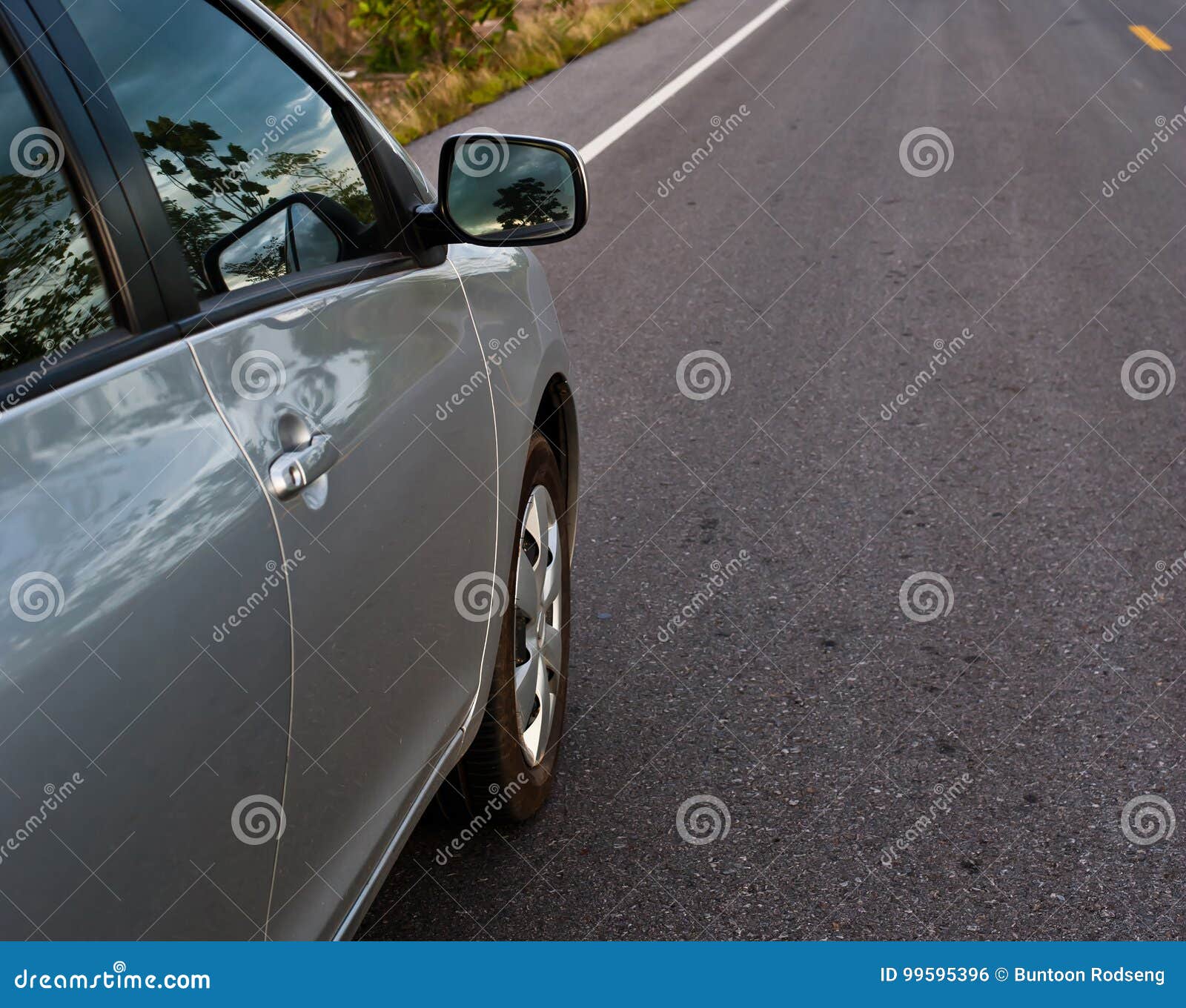 Rear Side Perspective View of Car on Road Countryside Stock Photo ...