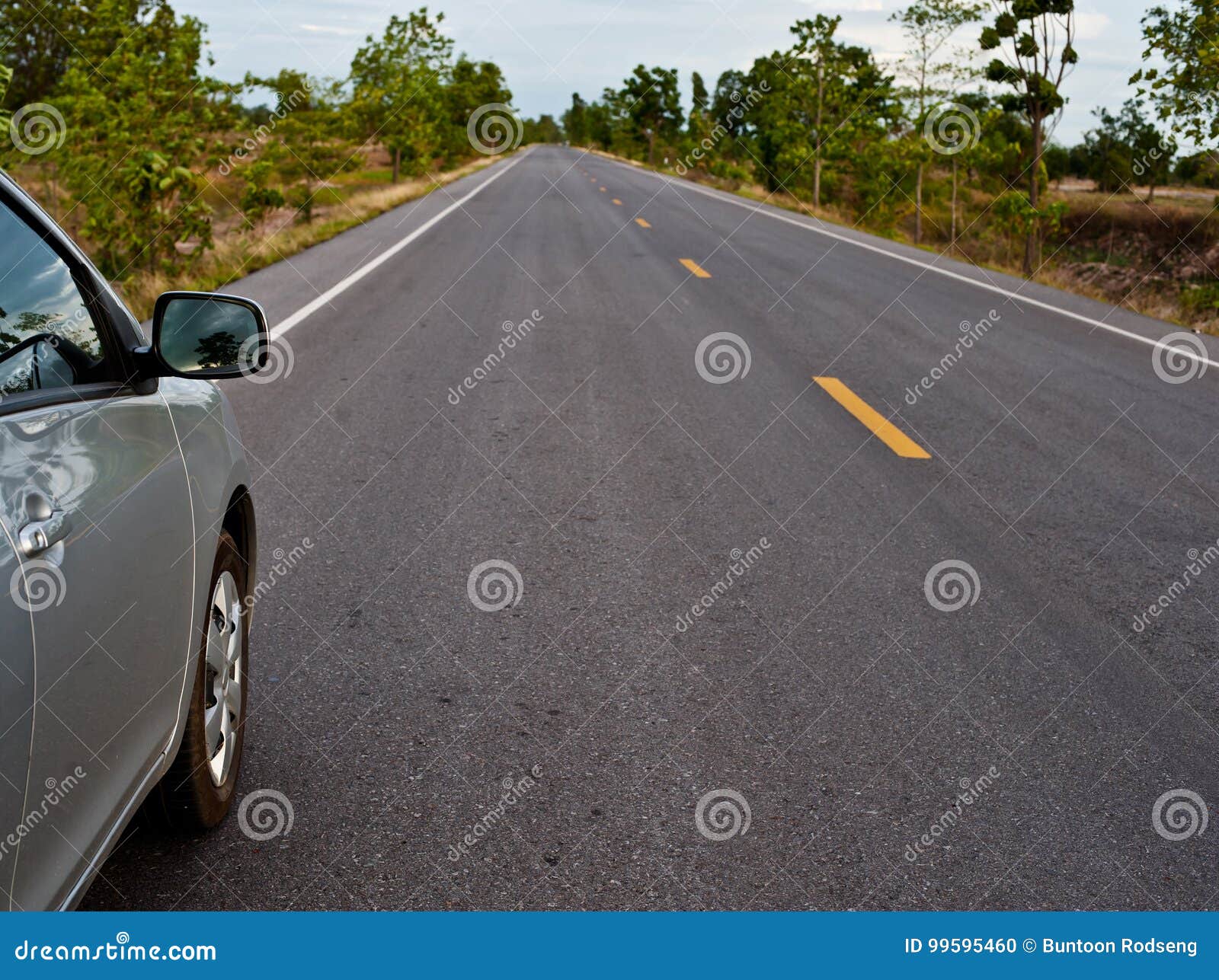 Rear Side Perspective View of Car on Road Countryside Stock Photo ...
