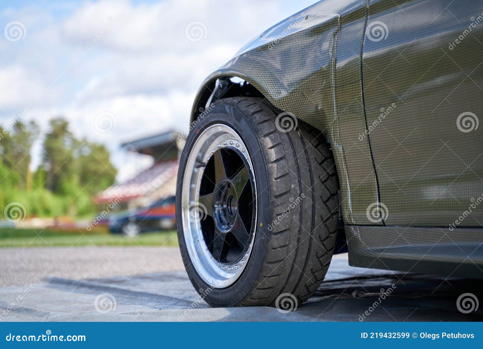 Rear Side View Front Wheel of Black Car Stock Image - Image of rear ...
