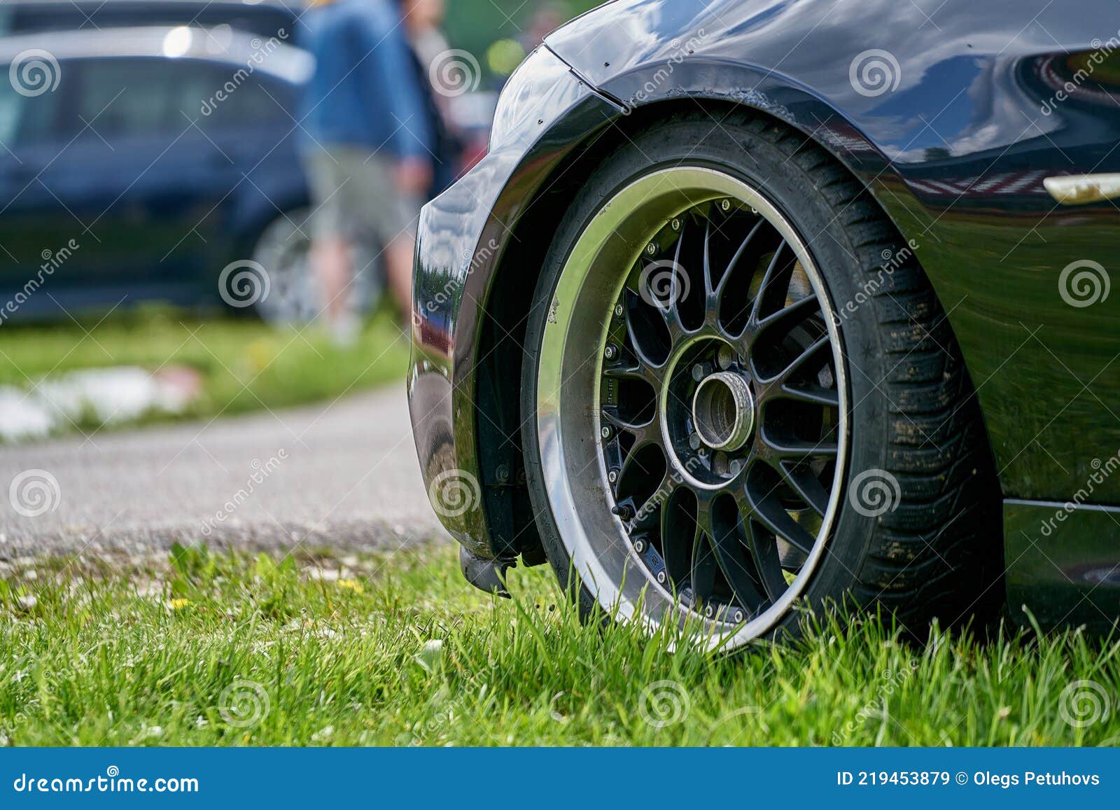 Rear Side View Front Wheel of Black Car Stock Image - Image of ...