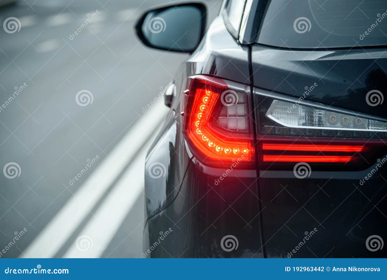 Rear Stop Light of Large Suv Black Car. Stock Photo - Image of footway ...