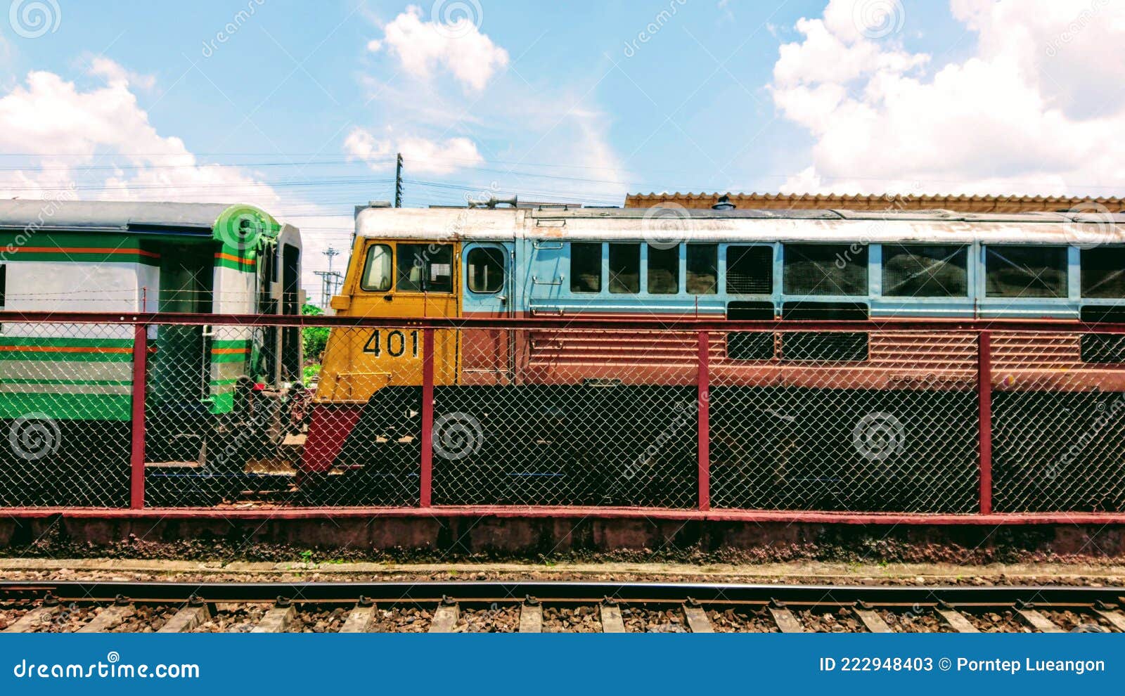Rear Train and Bogie with Chain Link Fence in the Yard of the Urban ...