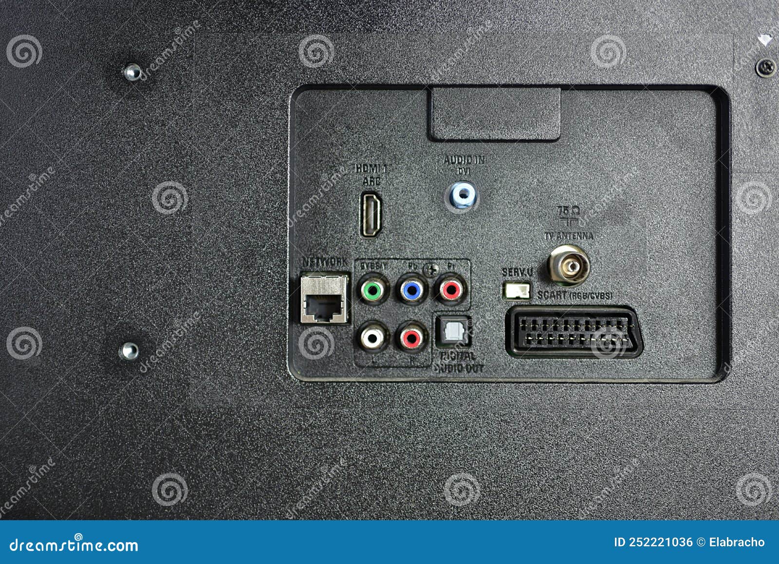 Rear TV Panel with Input and Output Connectors Stock Photo - Image of ...
