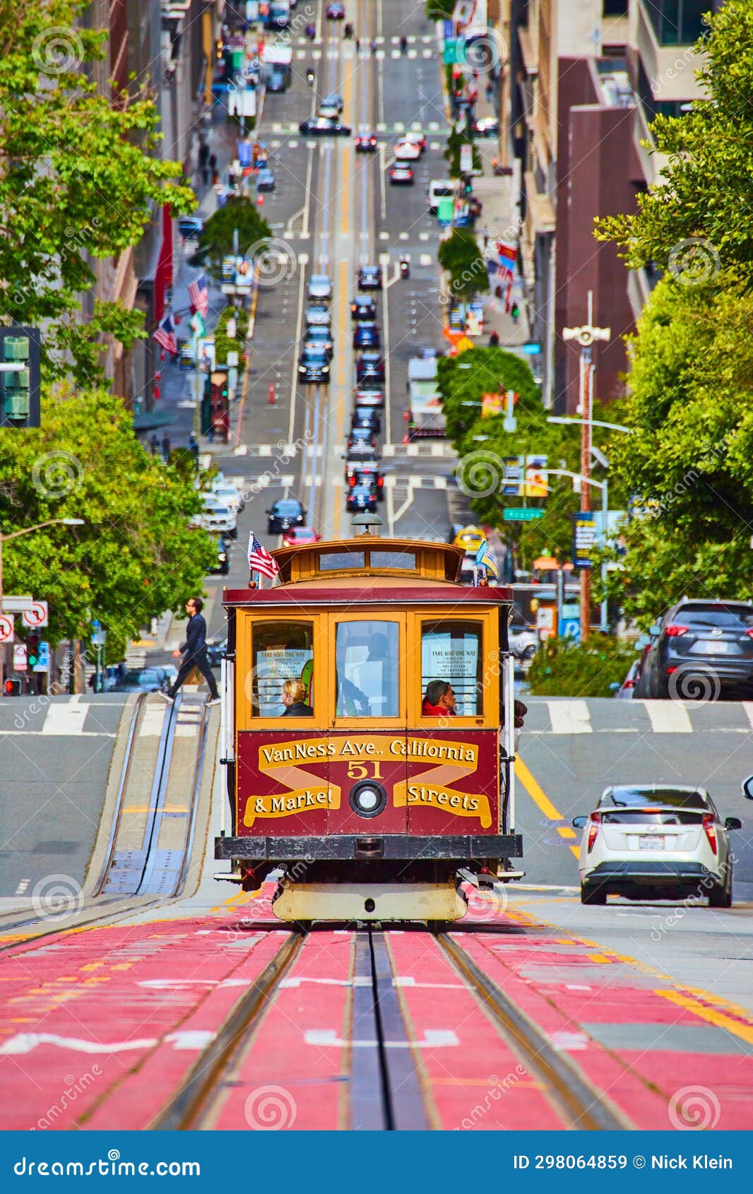 Rear of Van Ness Avenue Trolley Going Downhill, San Francisco, CA ...