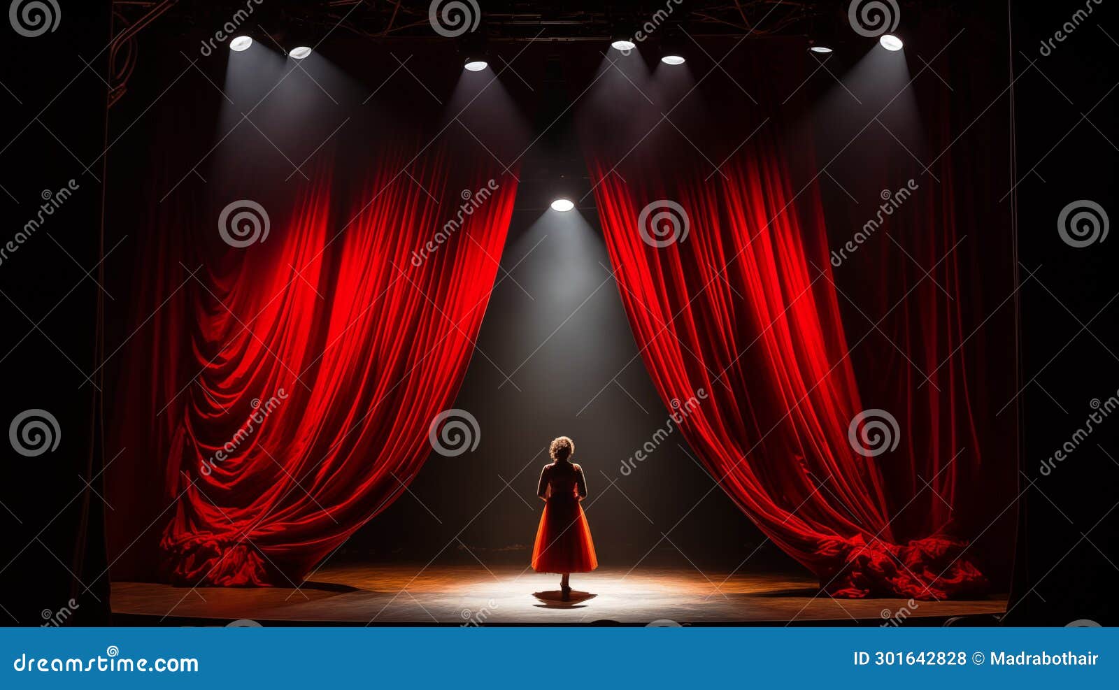 Rear View of an Actress Entering the Theater Stage Stock Illustration ...