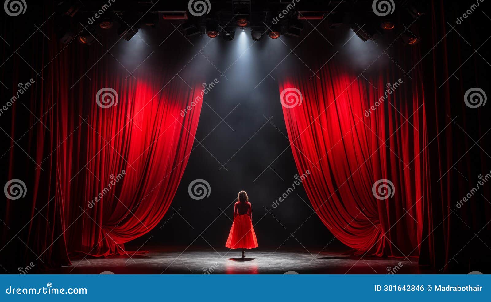 Rear View of an Actress Entering the Theater Stage Stock Illustration ...