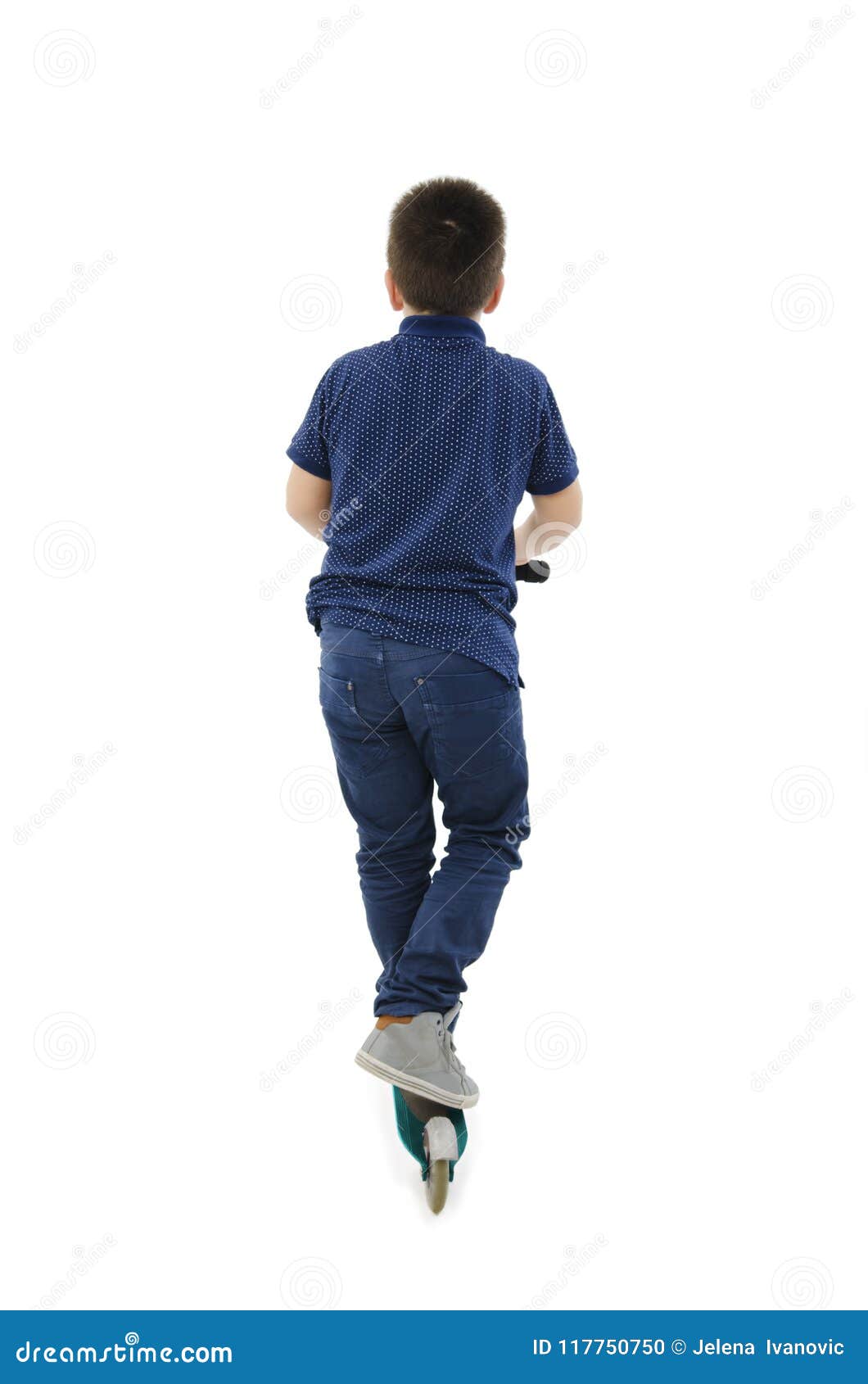 Rear View of Adorable Little Boy Using a Scooter Stock Photo - Image of ...