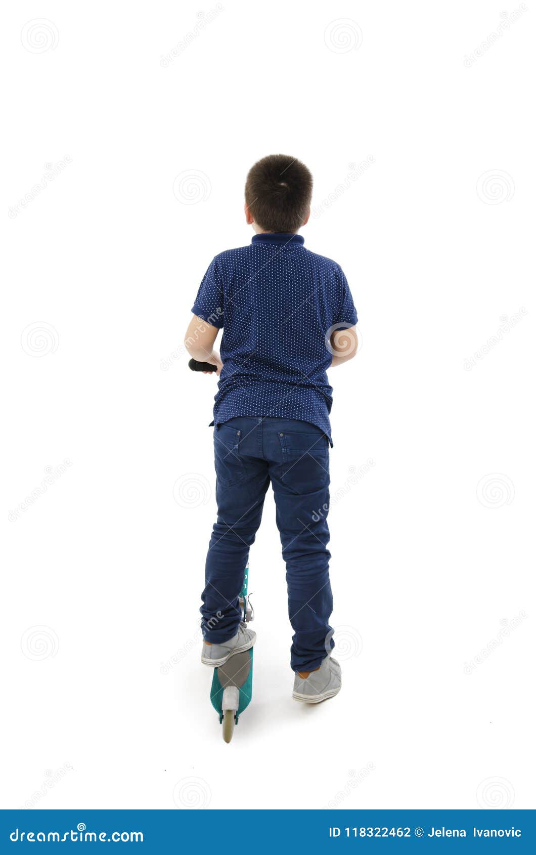 Rear View of Adorable Little Boy Using a Scooter Stock Photo - Image of ...