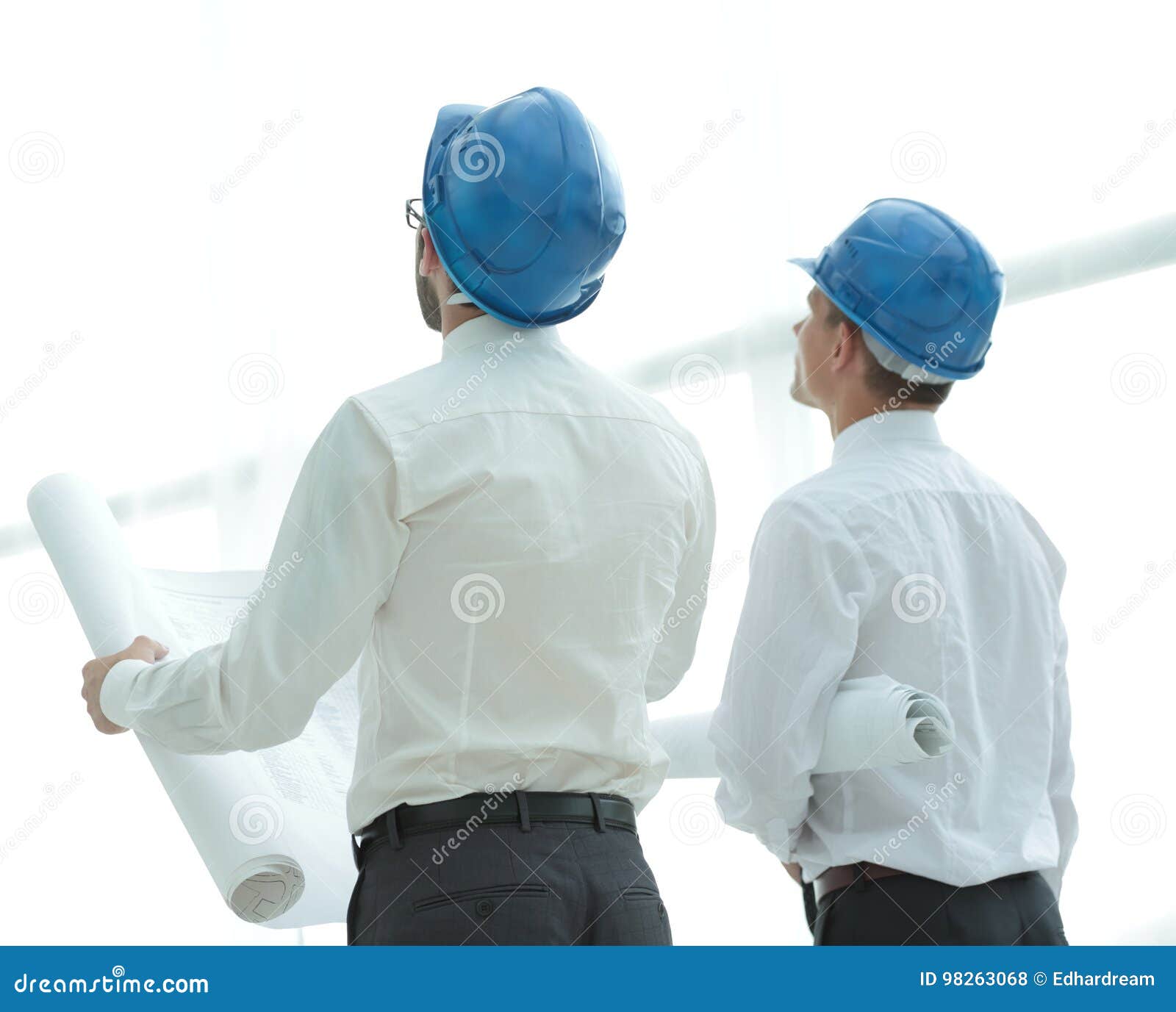 Rear View.architect and Builder Looking at Blank Screen Stock Photo ... Rear View.architect and Builder Looking at Blank Screen Stock Photo ...
